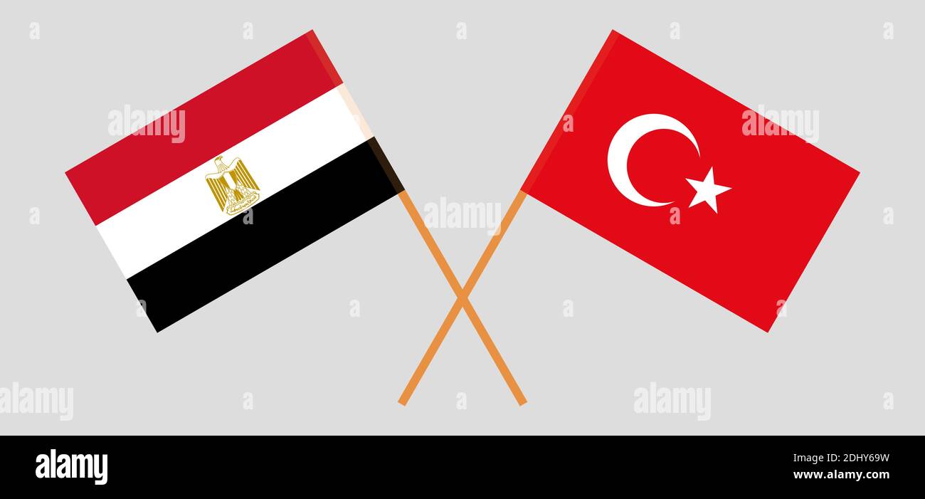 Crossed flags of Egypt and Turkey. Official colors. Correct proportion ...