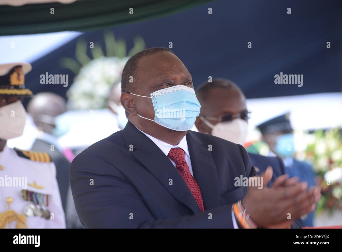 Kenya's president Uhuru Muigai Kenyatta, at Nyayo Stadium in Nairobi ...