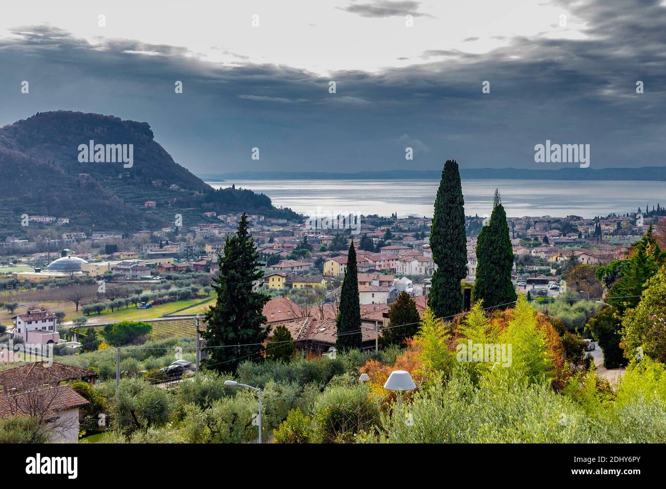 Garda seen from above. The town is located in the center of the ...