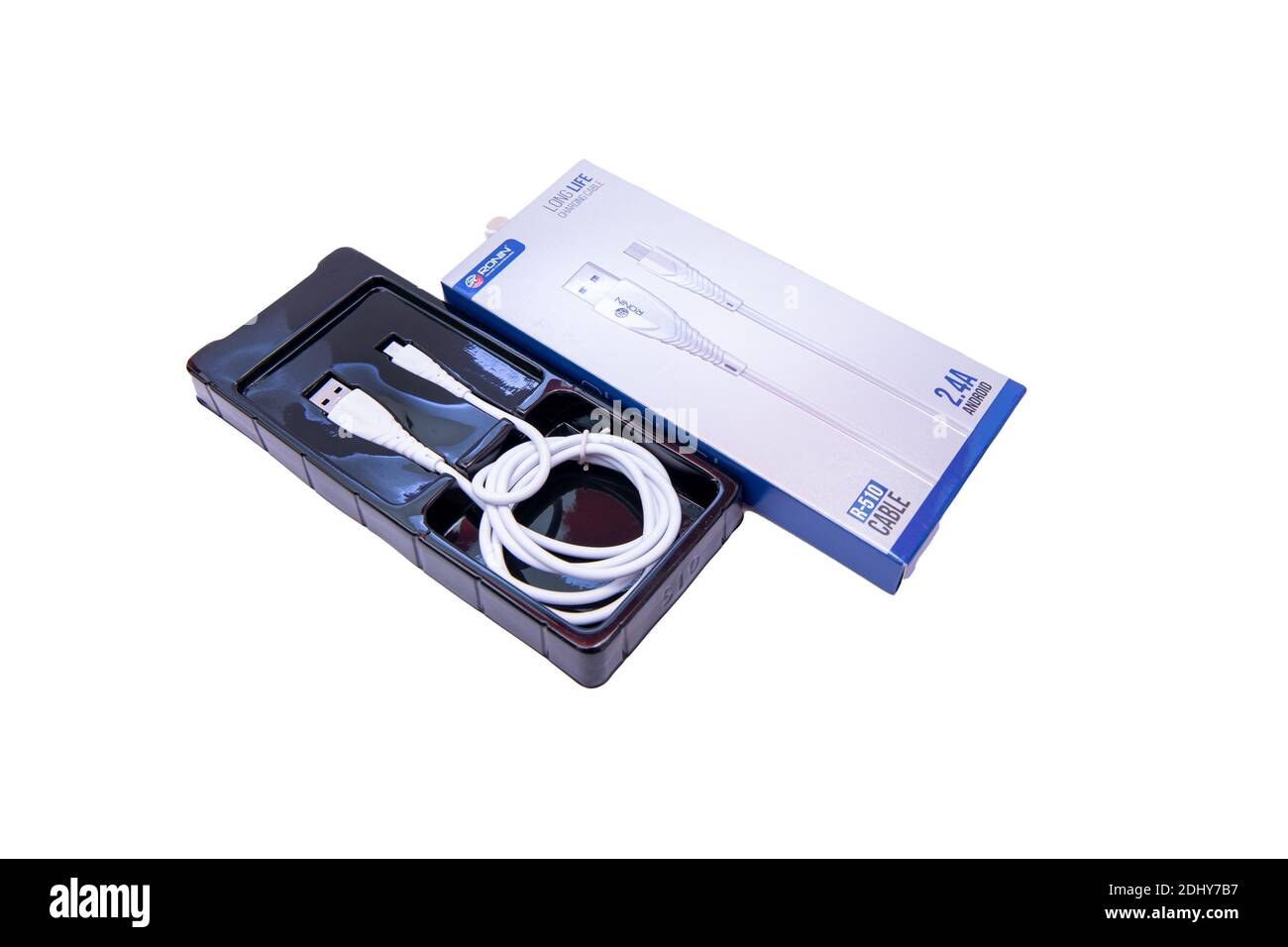 white Android and iPhone Charger Cable Stock Photo - Alamy