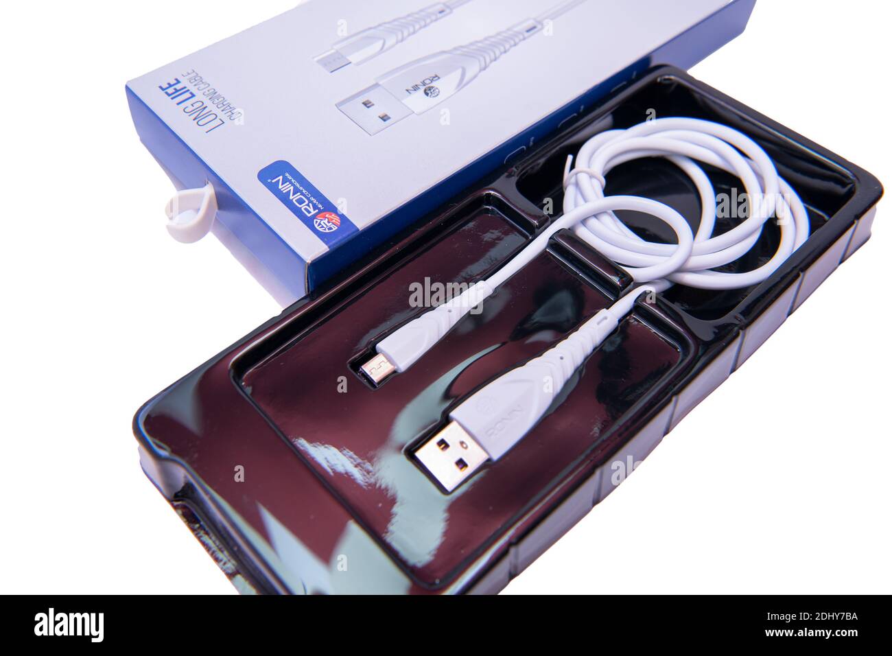 white Android and iPhone Charger Cable Stock Photo - Alamy