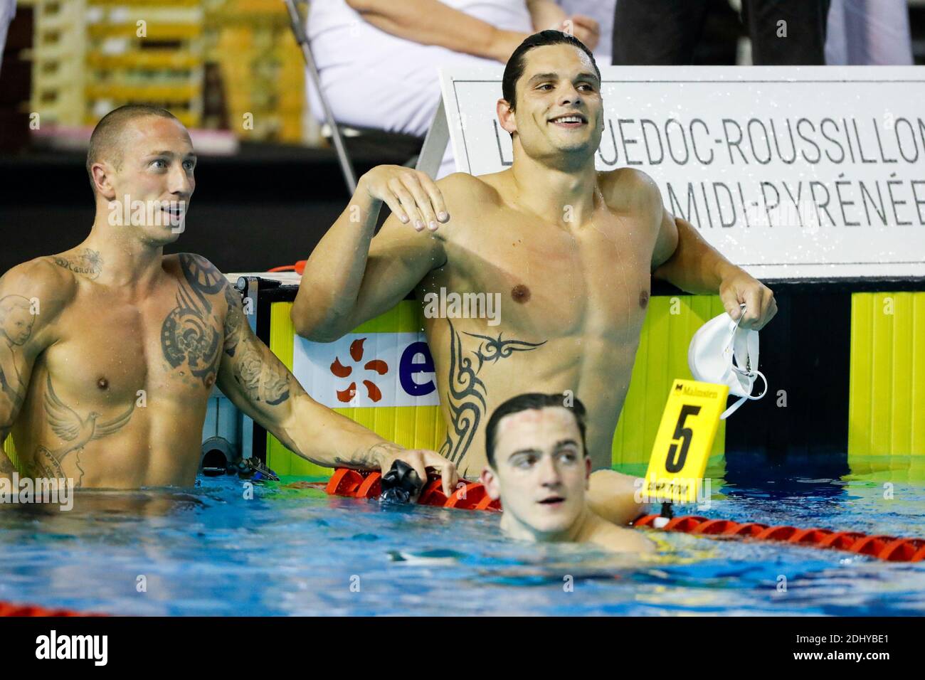 Florent Manaudou, Frederick Bousquet and Clement Mignon in the French ...