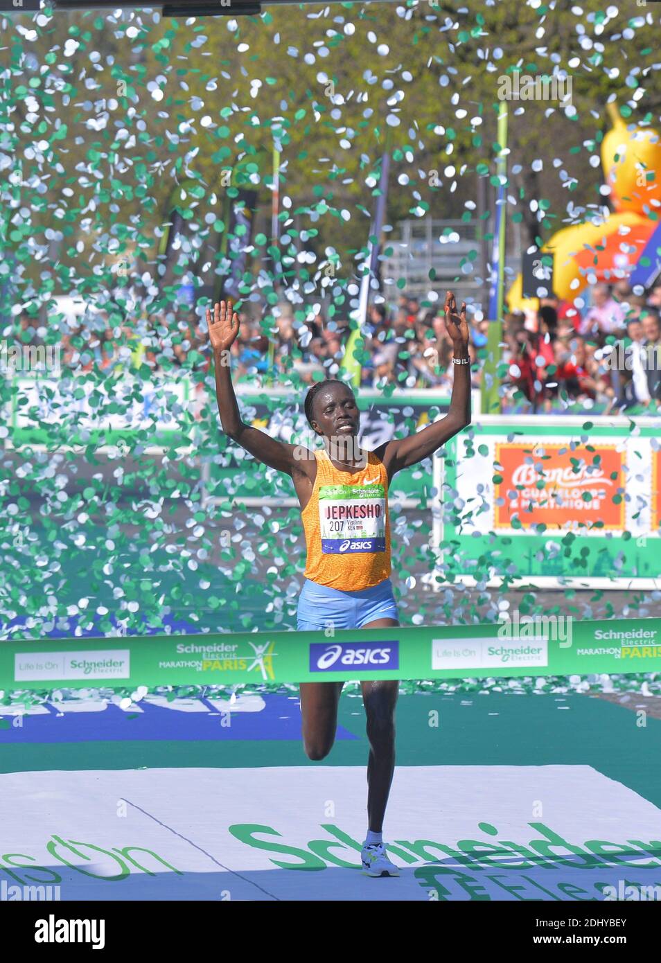Kenyan Visiline Jepkesho competes at the 40th Marathon of Paris, was ...