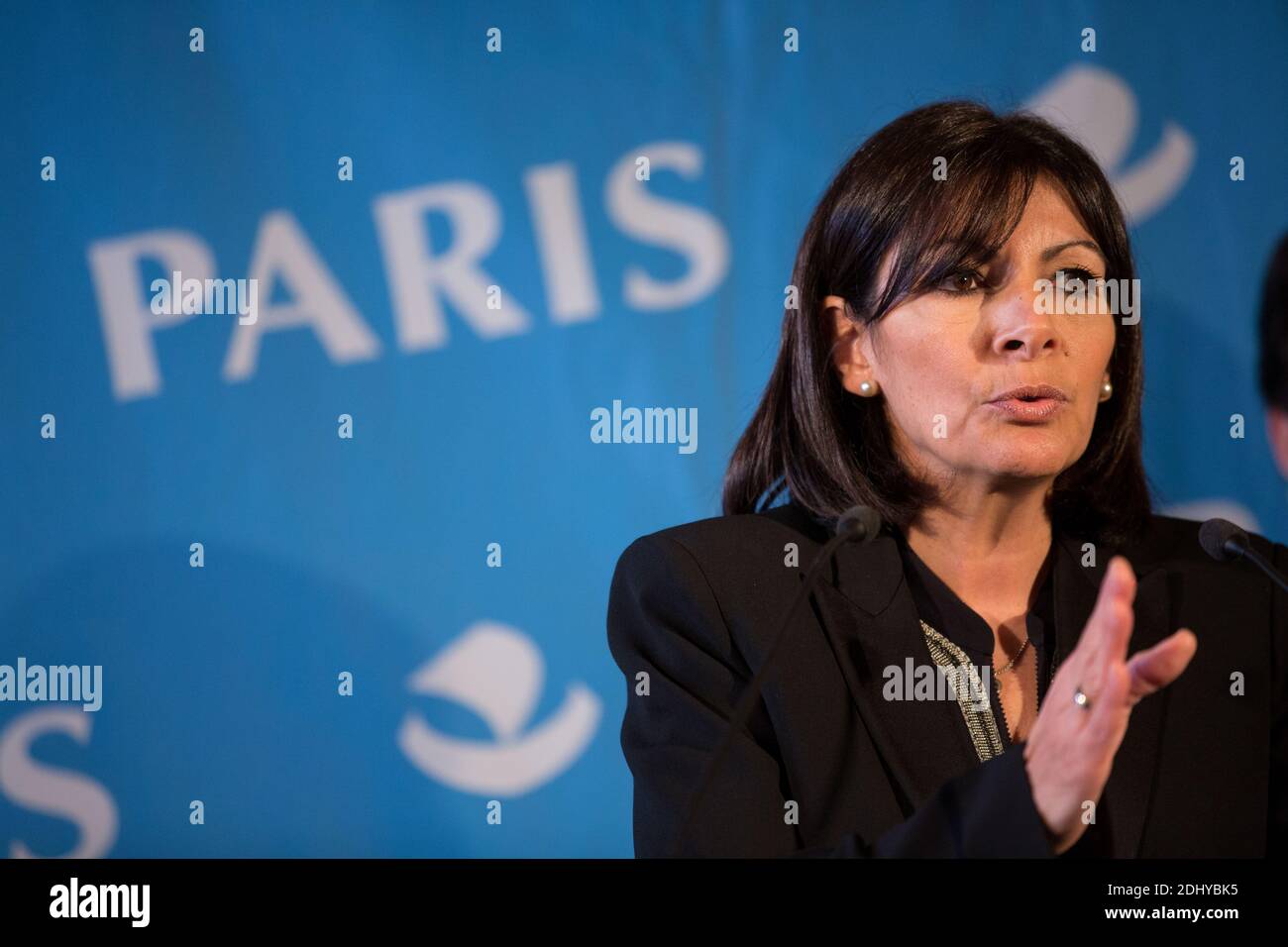 Paris mayor Anne Hidalgo pictured speaking during a press conference ...