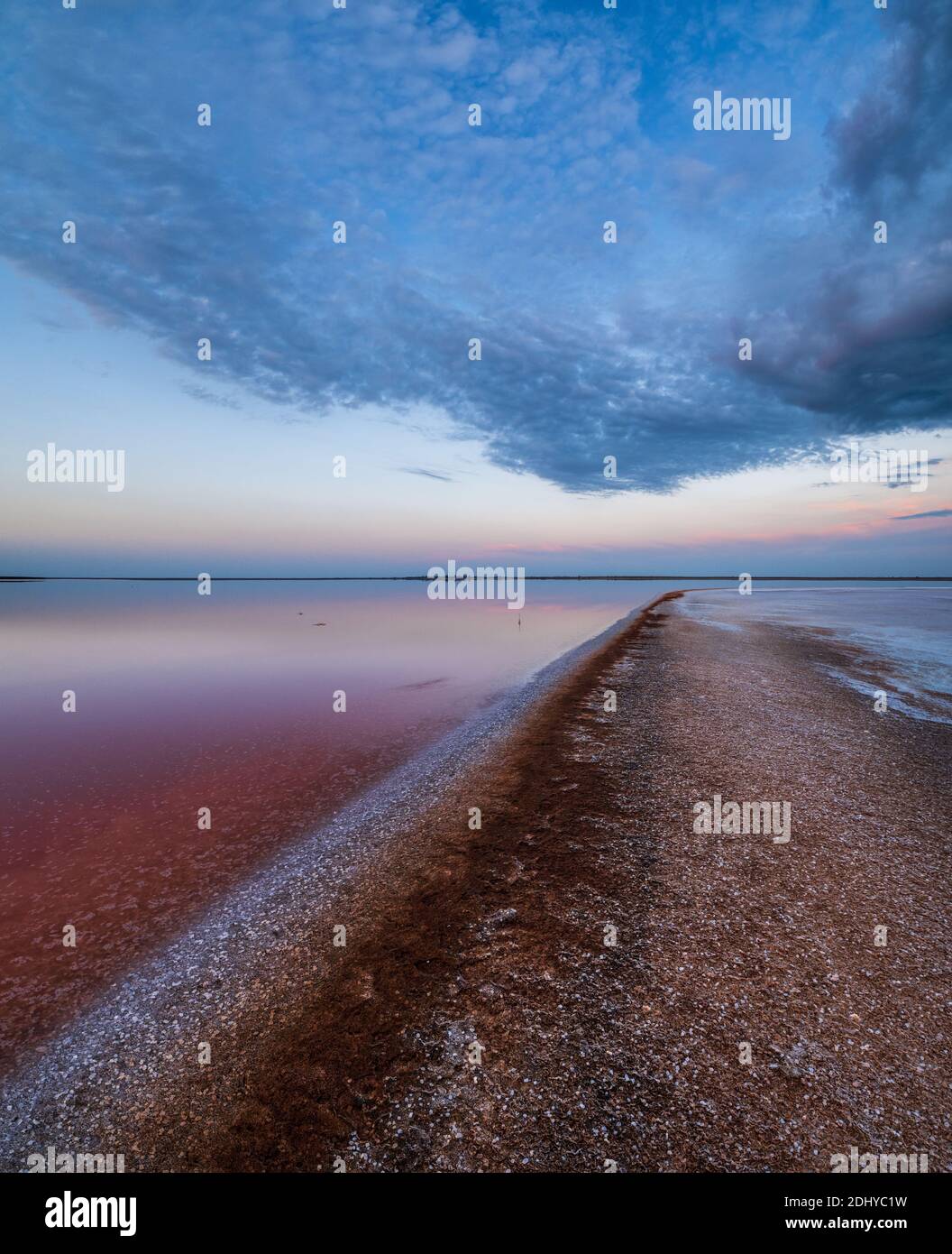 Sunset on the Genichesk pink extremely salty lake (colored by ...