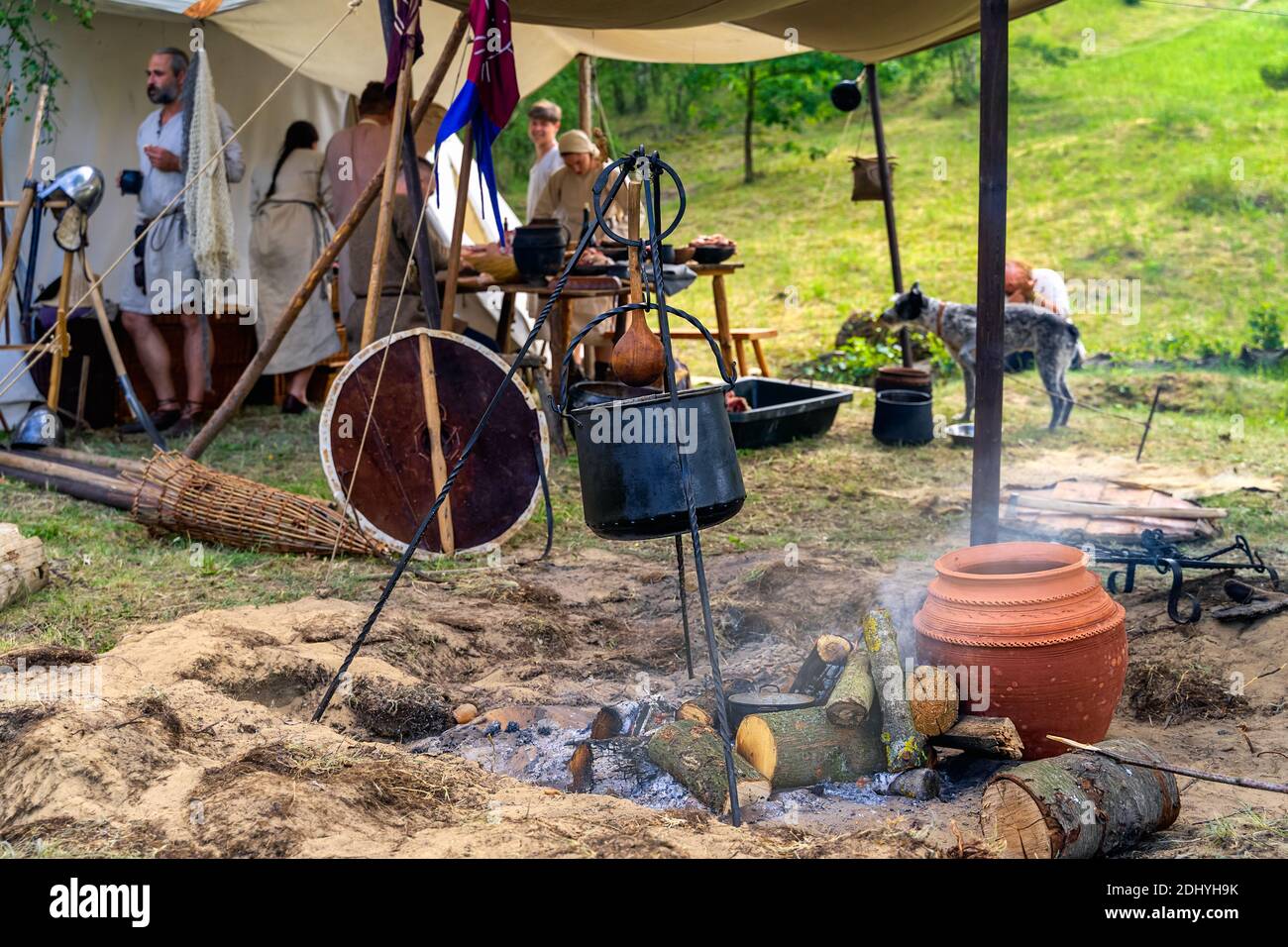 Cedynia, Poland, June 2019 Historical reenactment of Slavic or Vikings ...