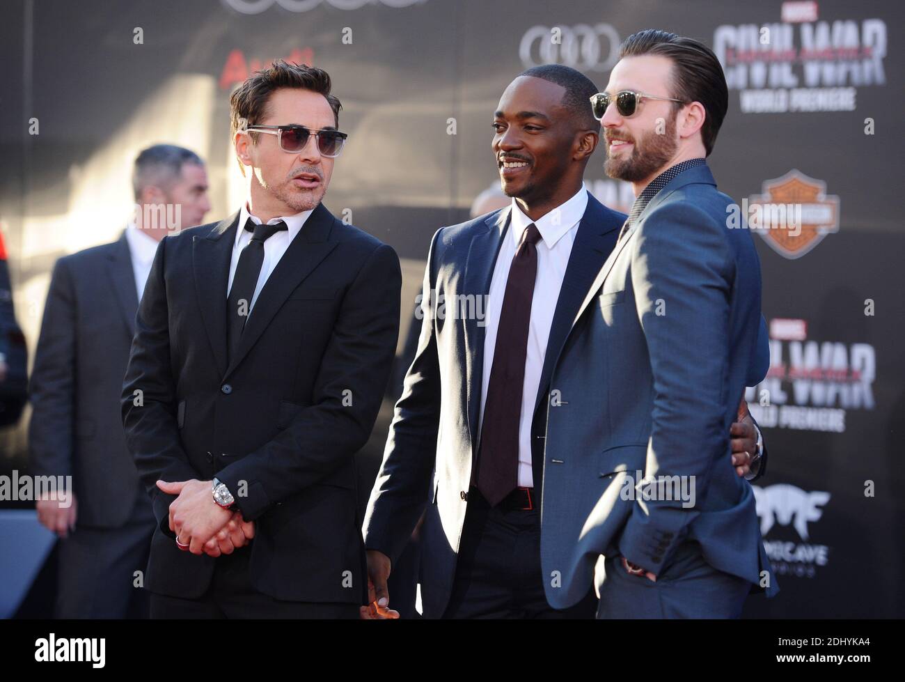 Anthony Mackie, Chris Evans and Robert Downey Jr attend the World ...