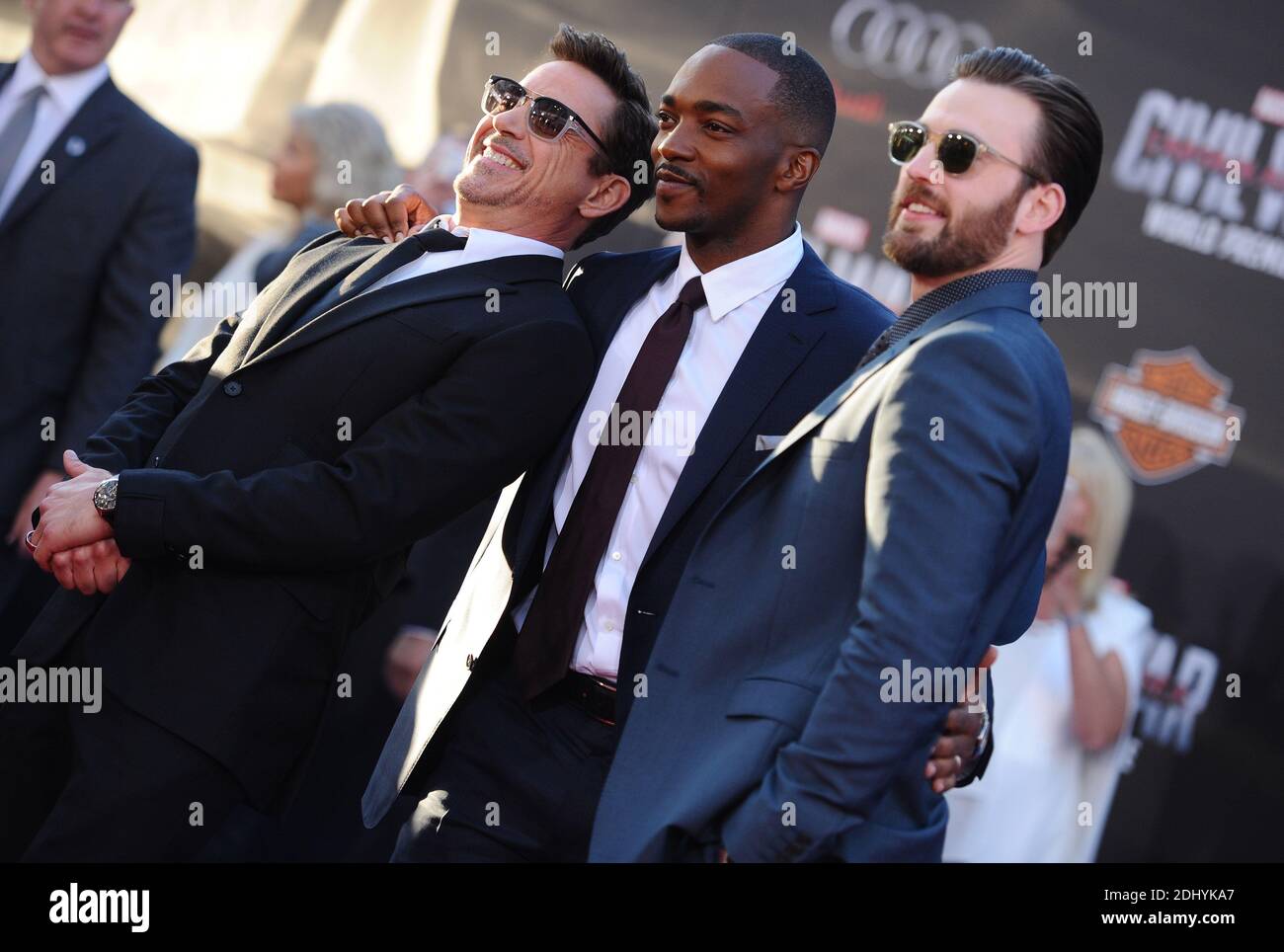 Anthony Mackie, Chris Evans and Robert Downey Jr attend the World ...