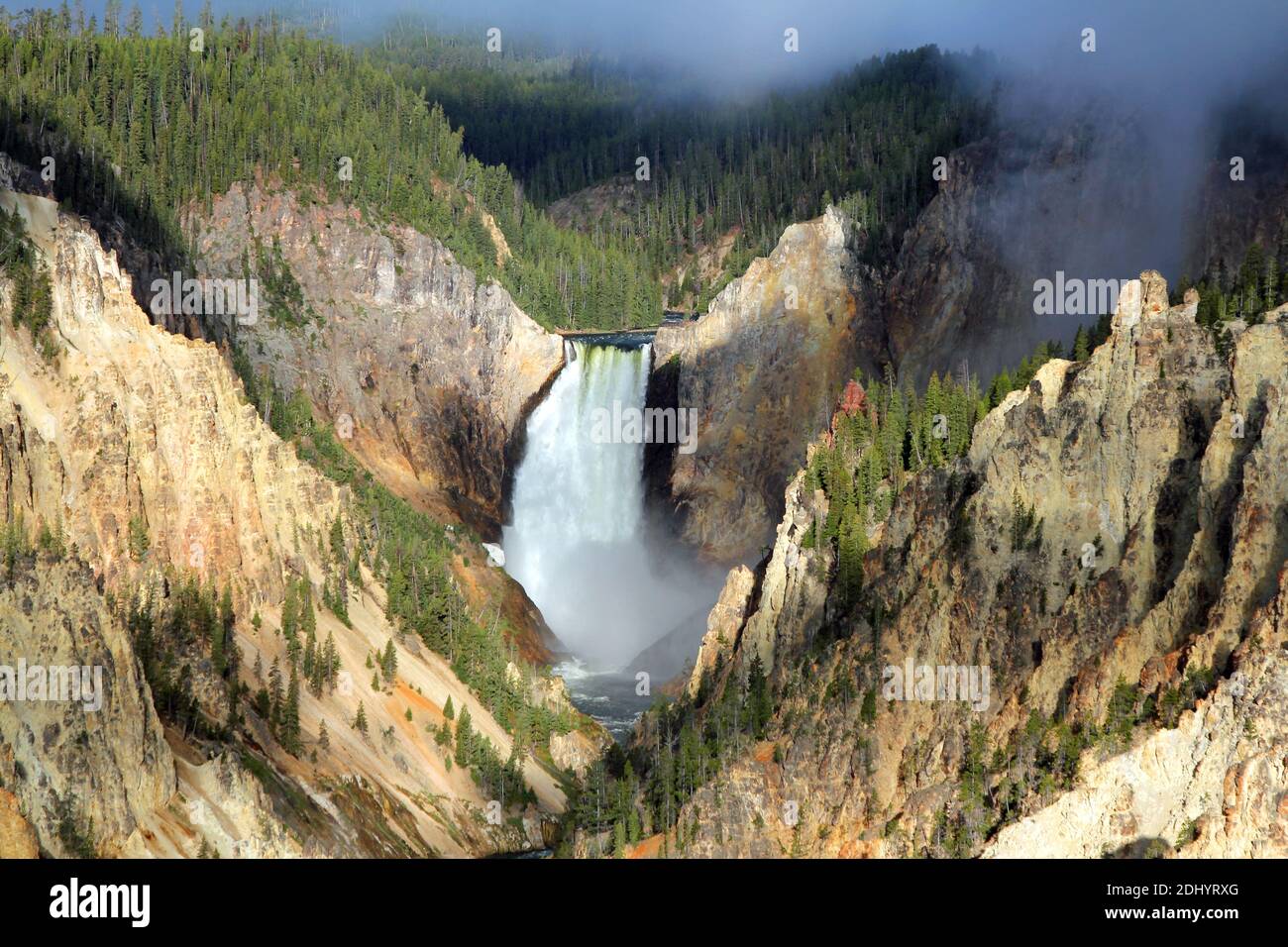 The waterfall in the Grand Canyon of the Yellowstone in Wyoming in the early morning sun Stock ...