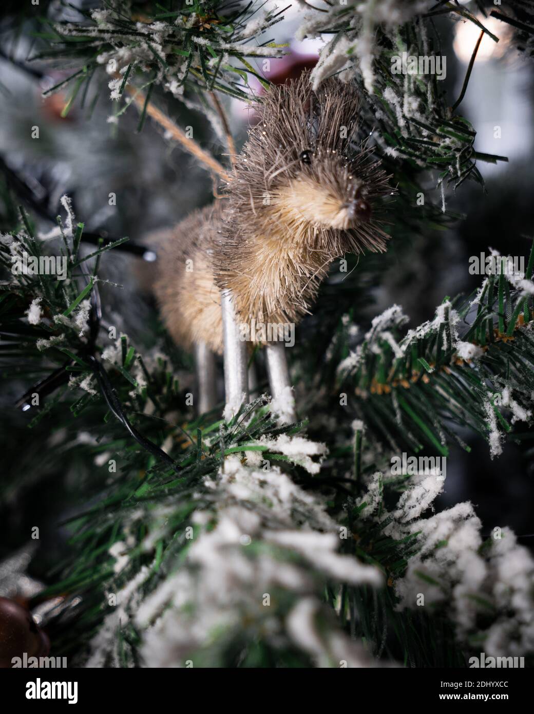Fox Christmas decoration in snowy Christmas tree Stock Photo - Alamy