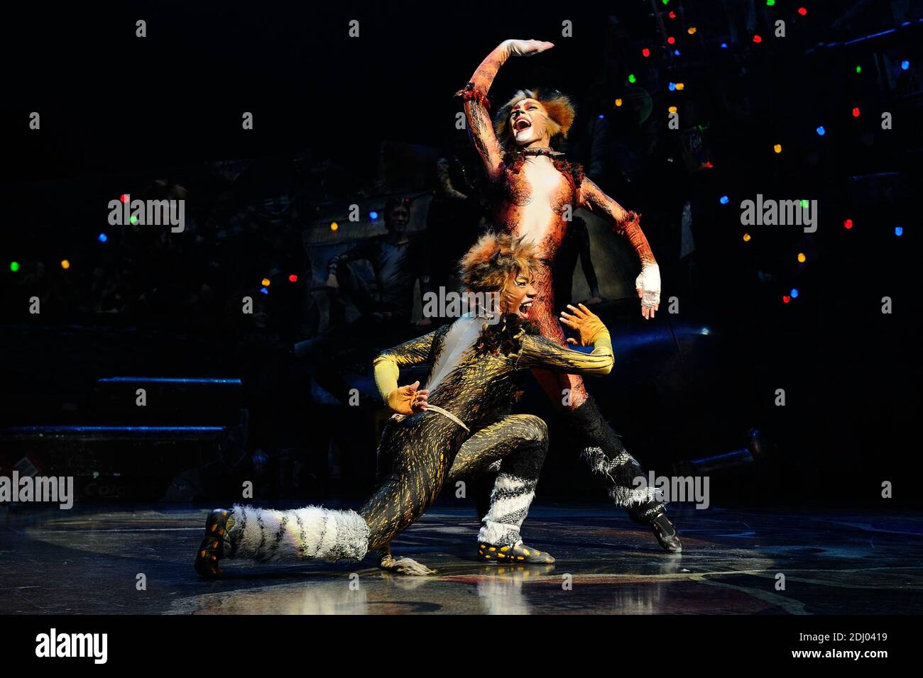 Cast members performing the Cats musical show at the Mogador theater in ...