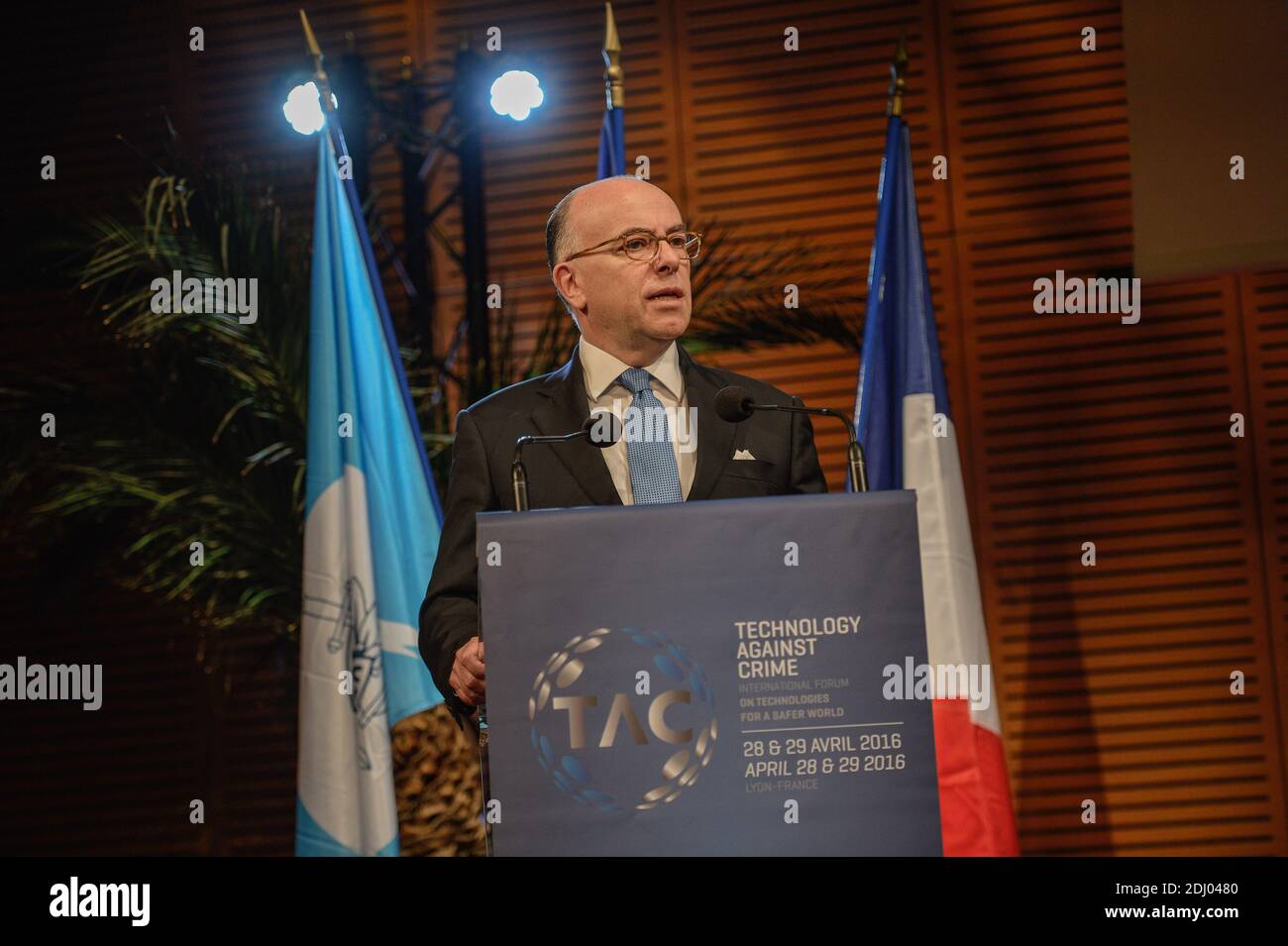 Minister of the Interior Bernard Cazeneuve delivers his speech at the ...