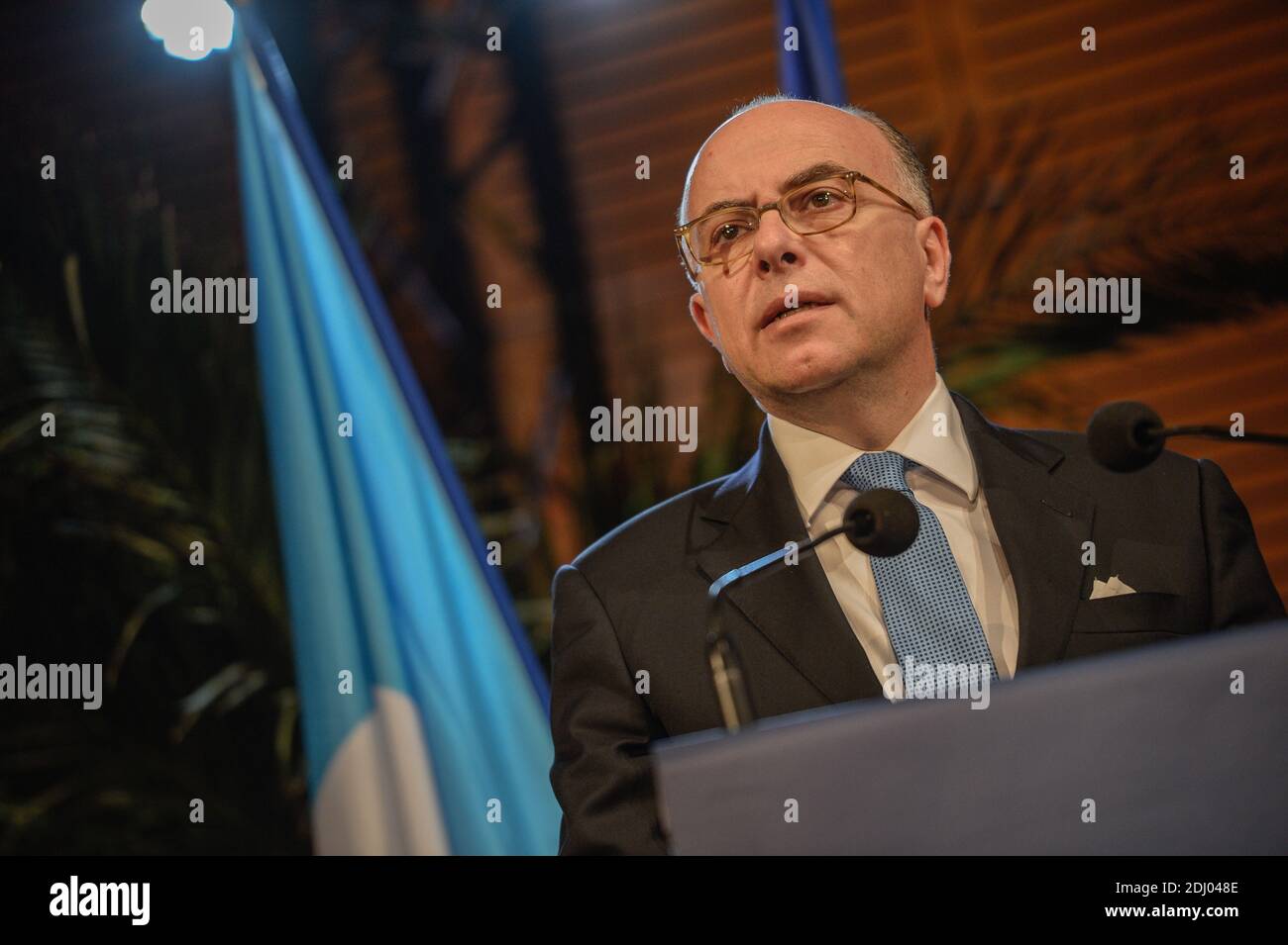 Minister of the Interior Bernard Cazeneuve delivers his speech at the ...