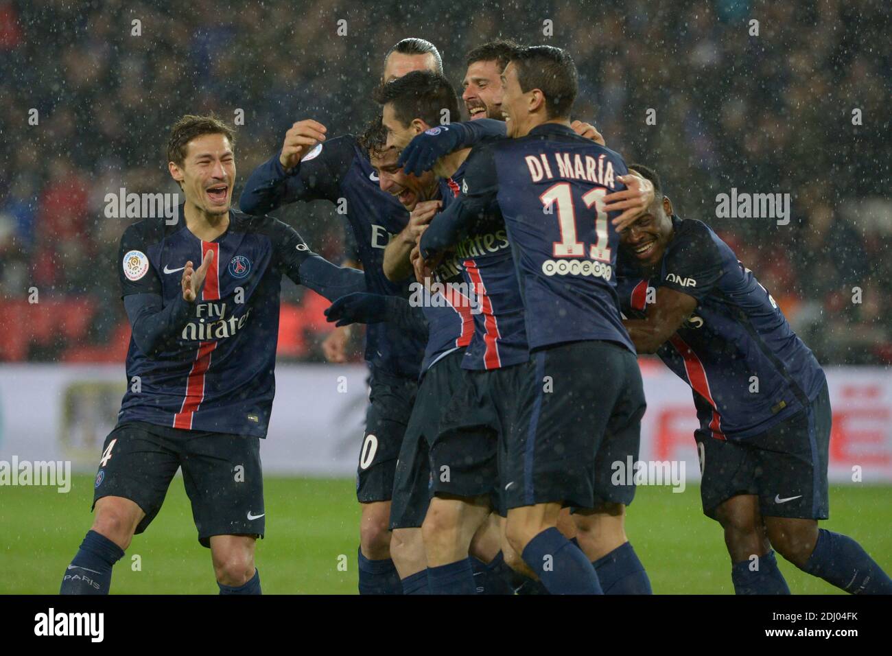 PSG's joy after Maxwell scored the 1-0 goal during the French First ...