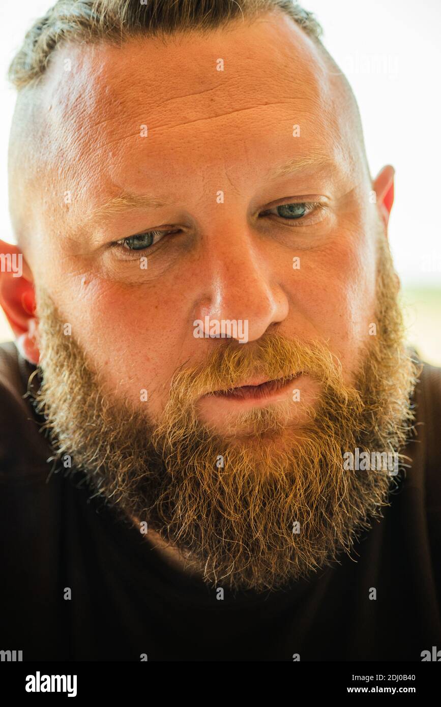 Close up portrait of fashionable redhead hipster man with fuzzy beard. Redhead man Stock Photo ...