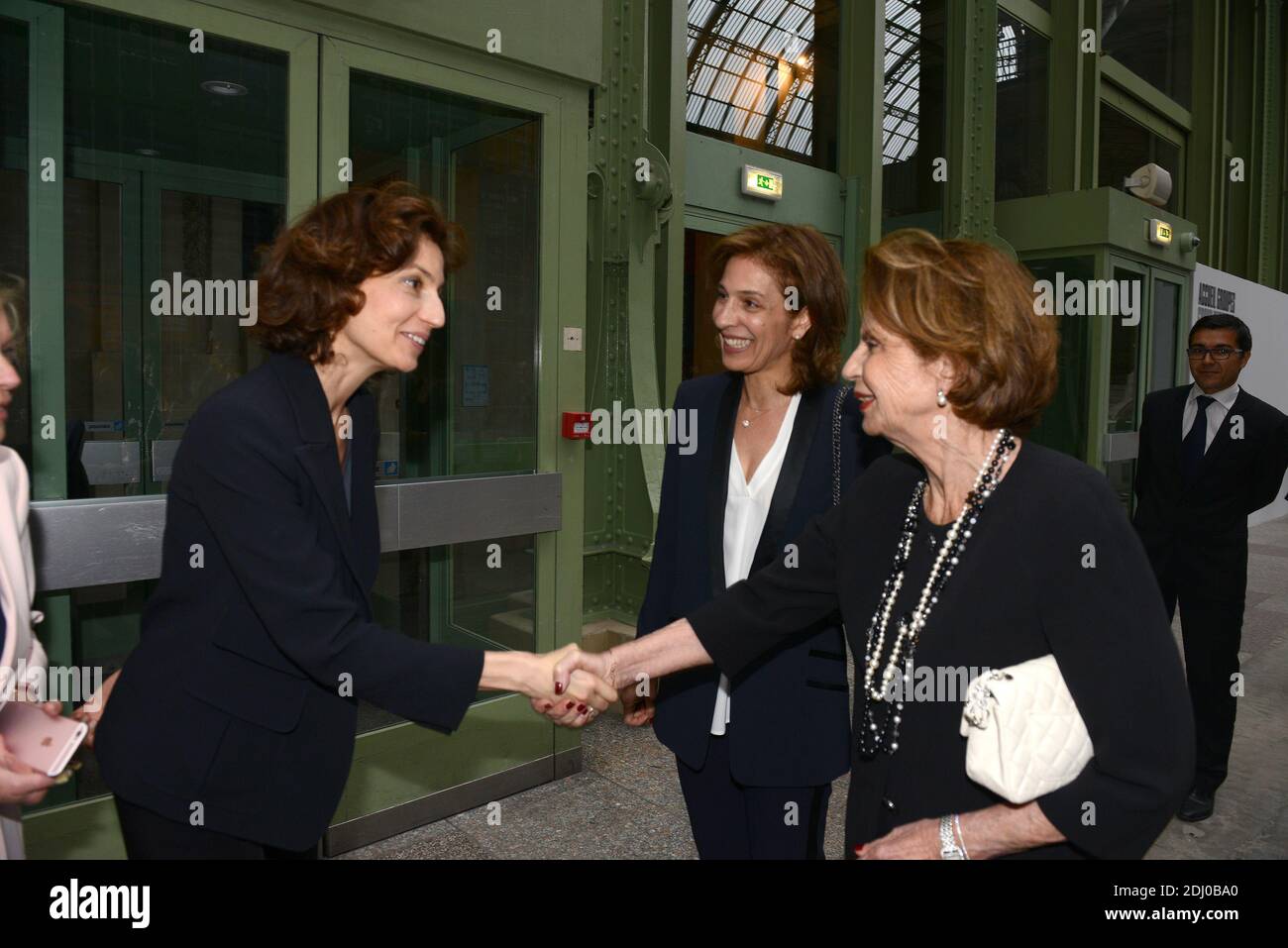 L-R : French Culture Minister Audrey Azoulay, Tanya Saade and Nayla ...
