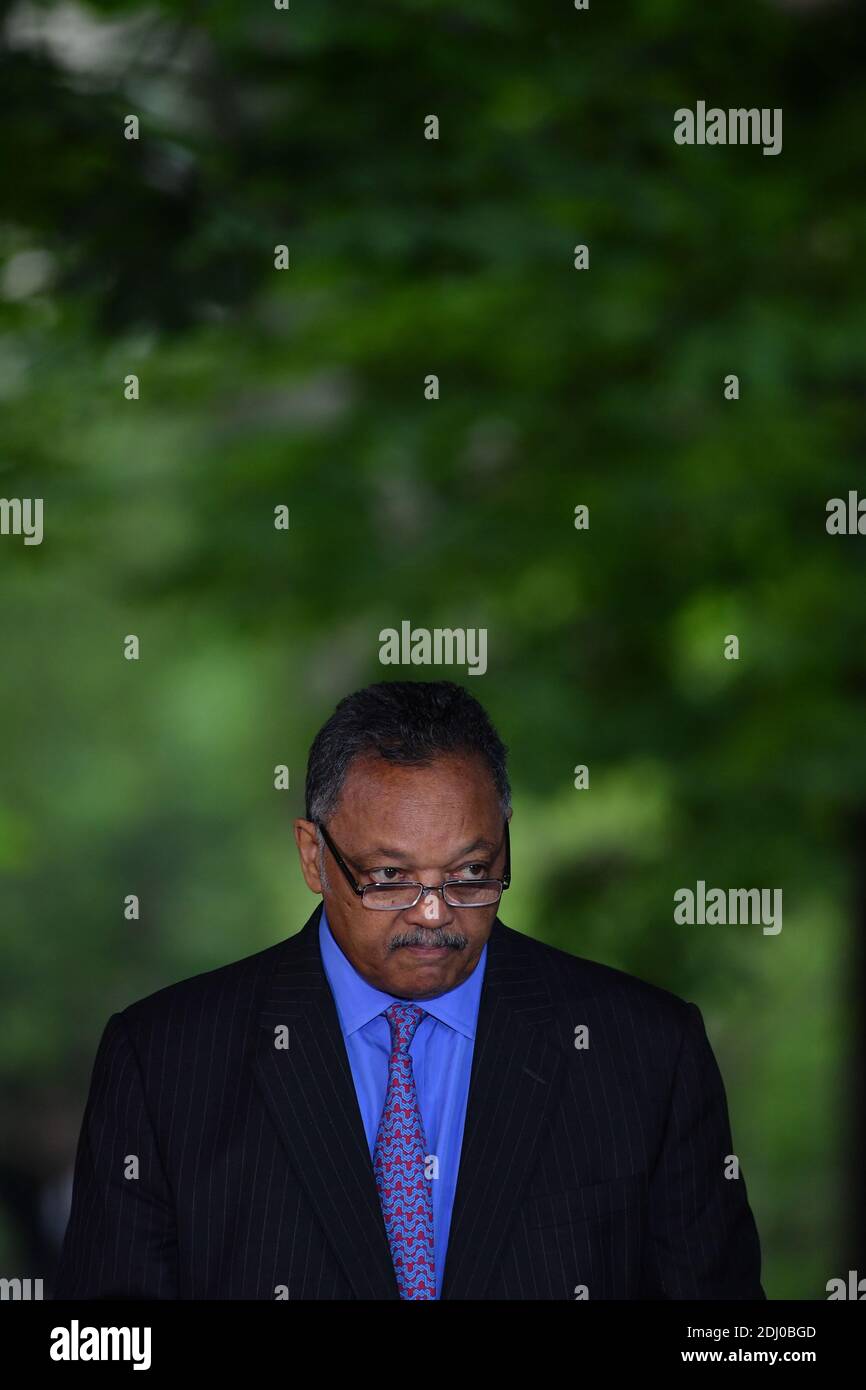 Reverend Jesse Jackson delivers his speech during a ceremony to ...