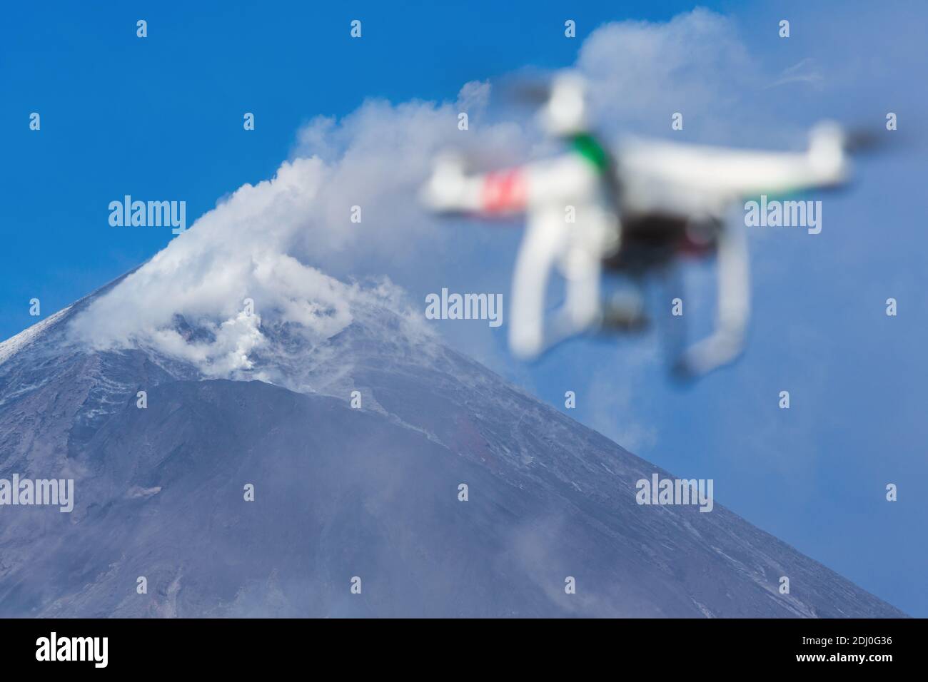 Flying drone quadcopter UAV aerial photography in sky on background ...