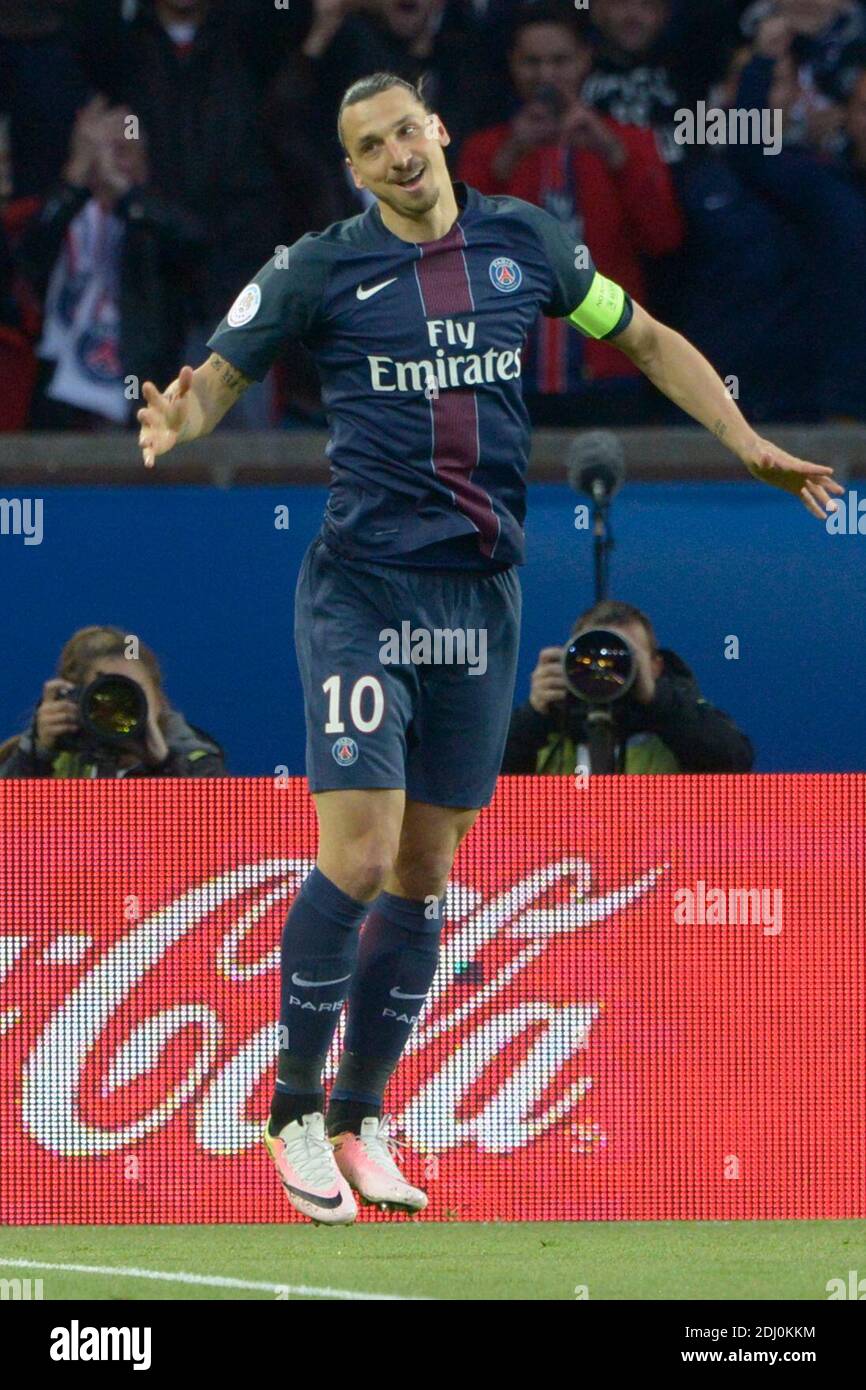 PSG's Zlatan Ibrahimovic joy after scoring the 1-0 goal during the ...