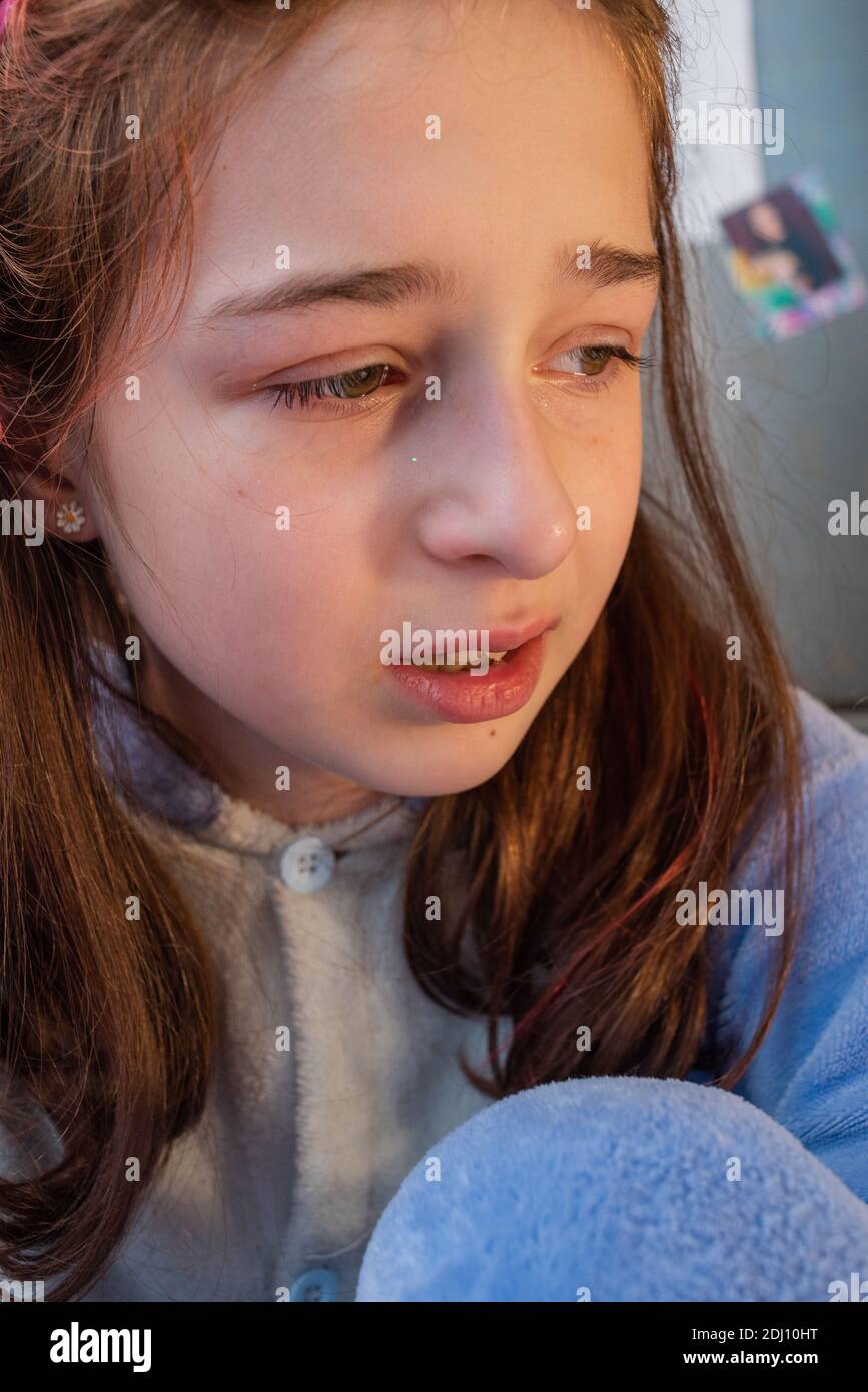 cute little kid is crying. Girl crying. Portrait of a sad child girl 9 ...