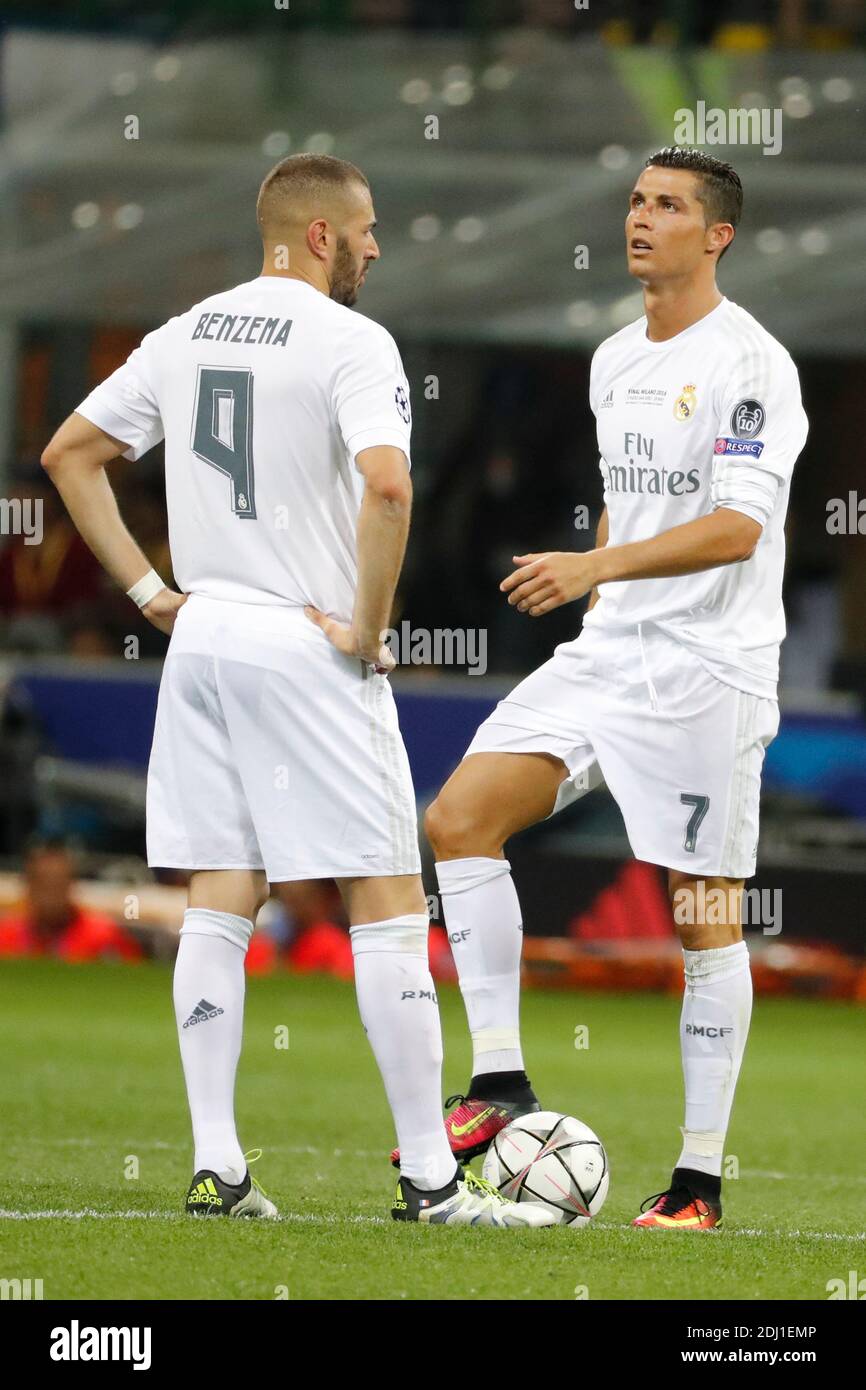 Real Madrid's Karim Benzema and Cristiano Ronaldo during the Champion's ...