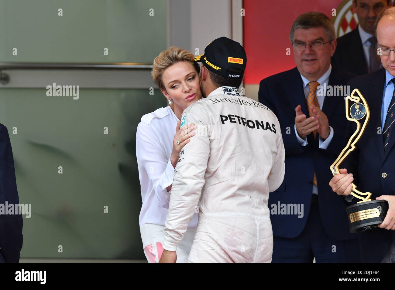 Princess Charlene of Monaco delivers the award to Lewis Hamilton during ...