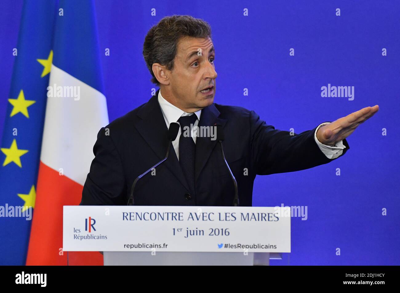French right-wing party Les Republicains (LR) president Nicolas Sarkozy ...