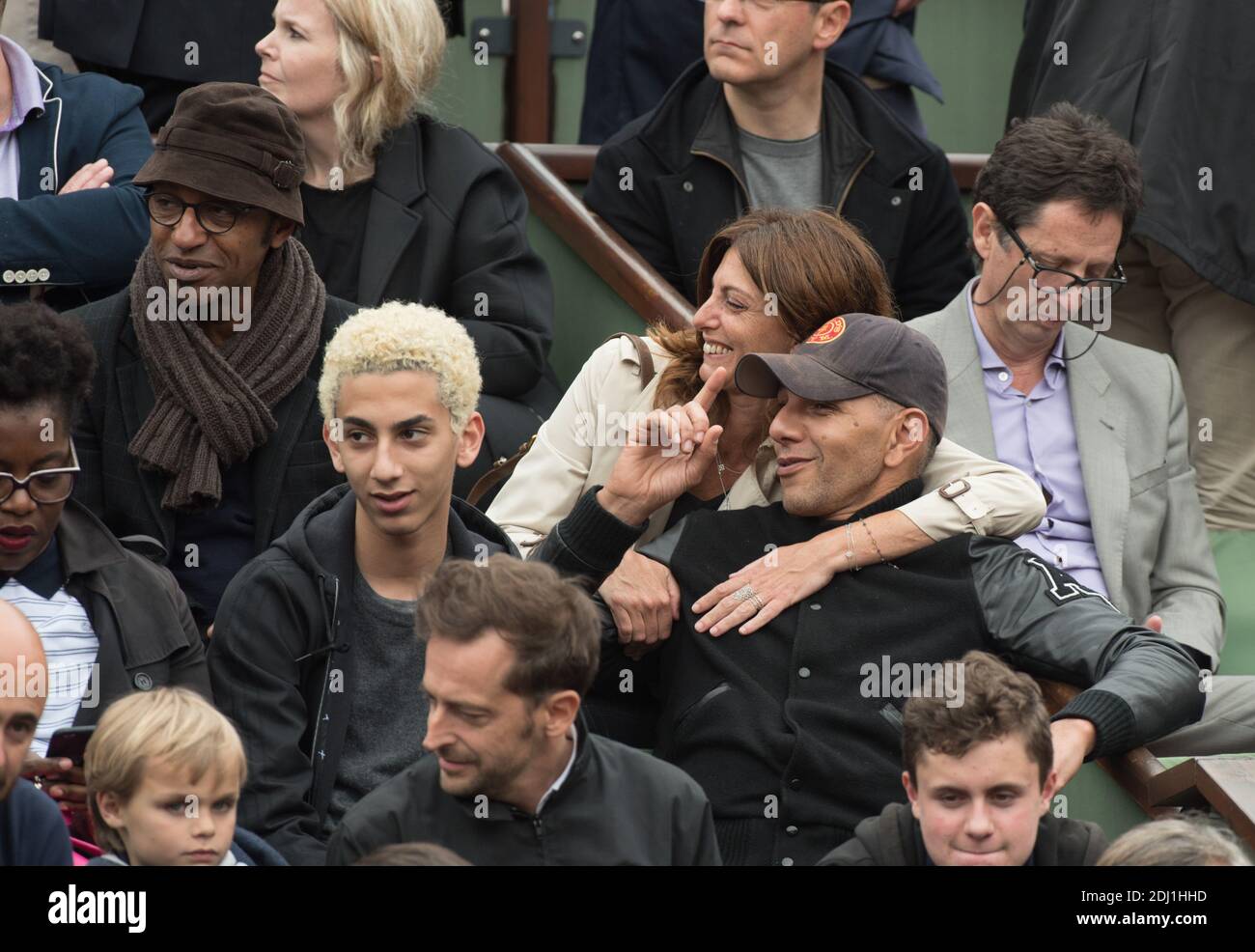 Roschdy Zem with his son Chad in the VIP Tribune during French Tennis ...