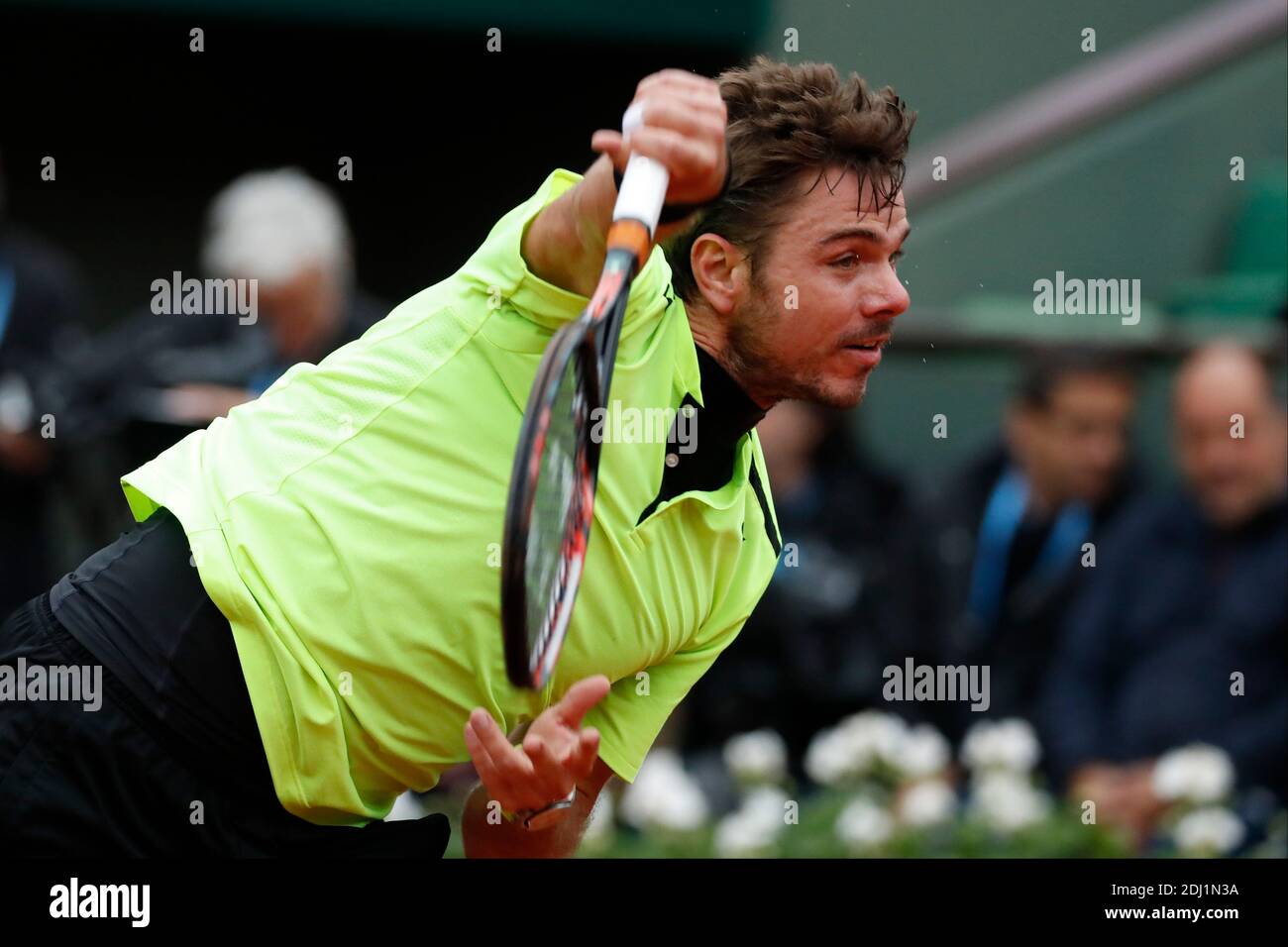 Switzerland's Stan Wawrinka playing the 1/2 final round of the 2016 BNP ...