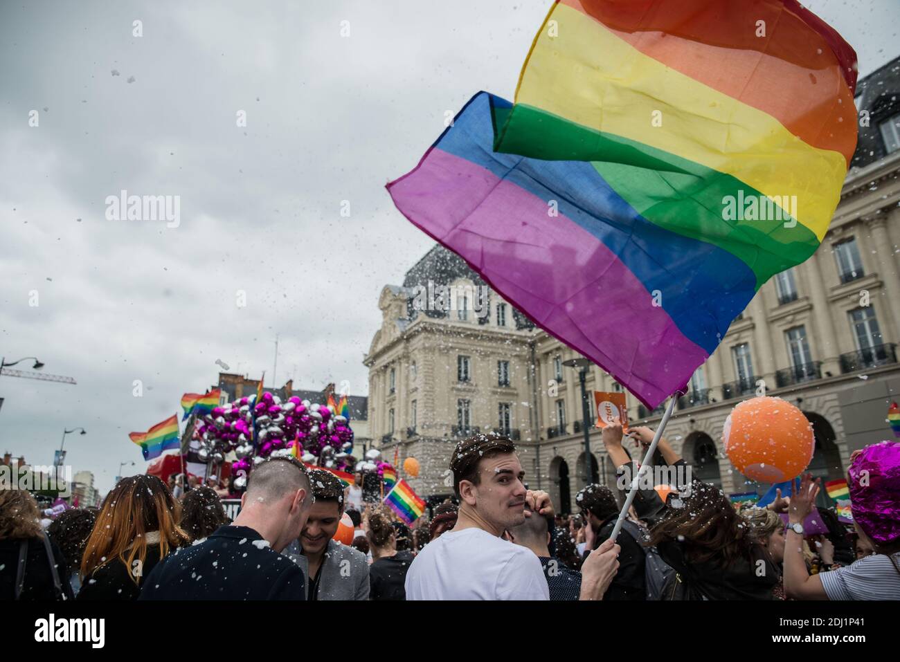 People march in Rennes, France on June 4, 2016, during the Pride parade ...