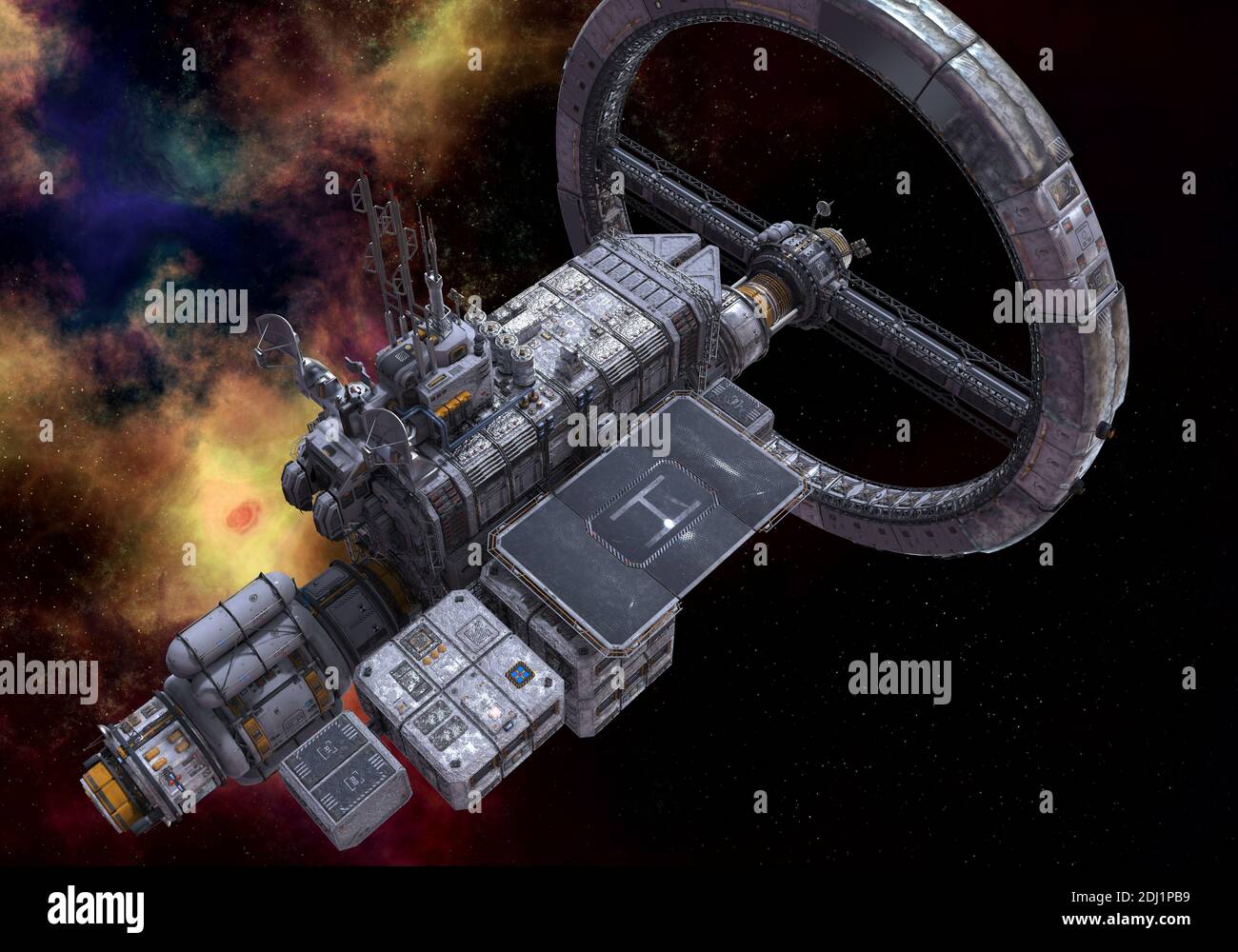 3D illustration future space station in deep space Stock Photo - Alamy