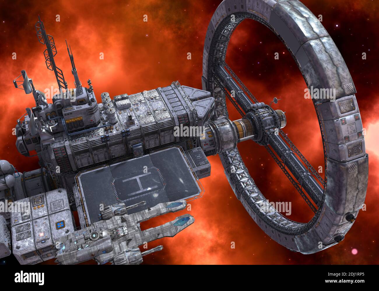3D illustration future space station in deep space Stock Photo - Alamy