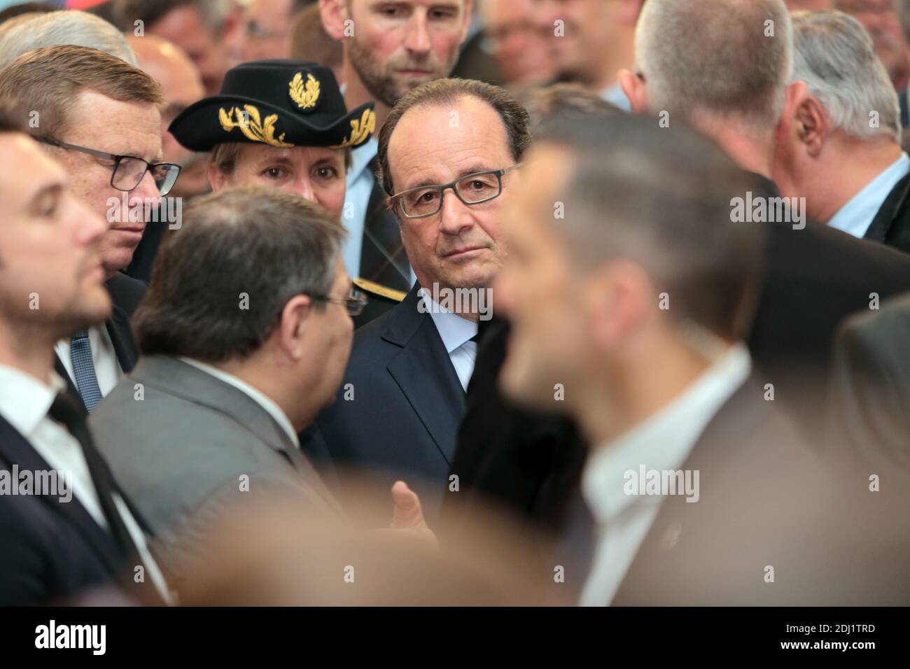 French President Francois Hollande visits the headquarters of state ...