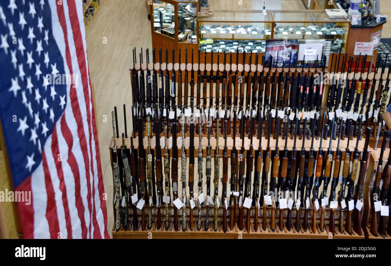 Rifles are on display in the shop of a hunting and weapons store on ...