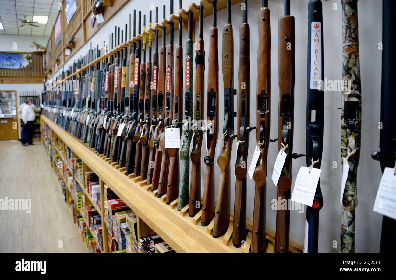Rifles are on display in the shop of a hunting and weapons store on ...