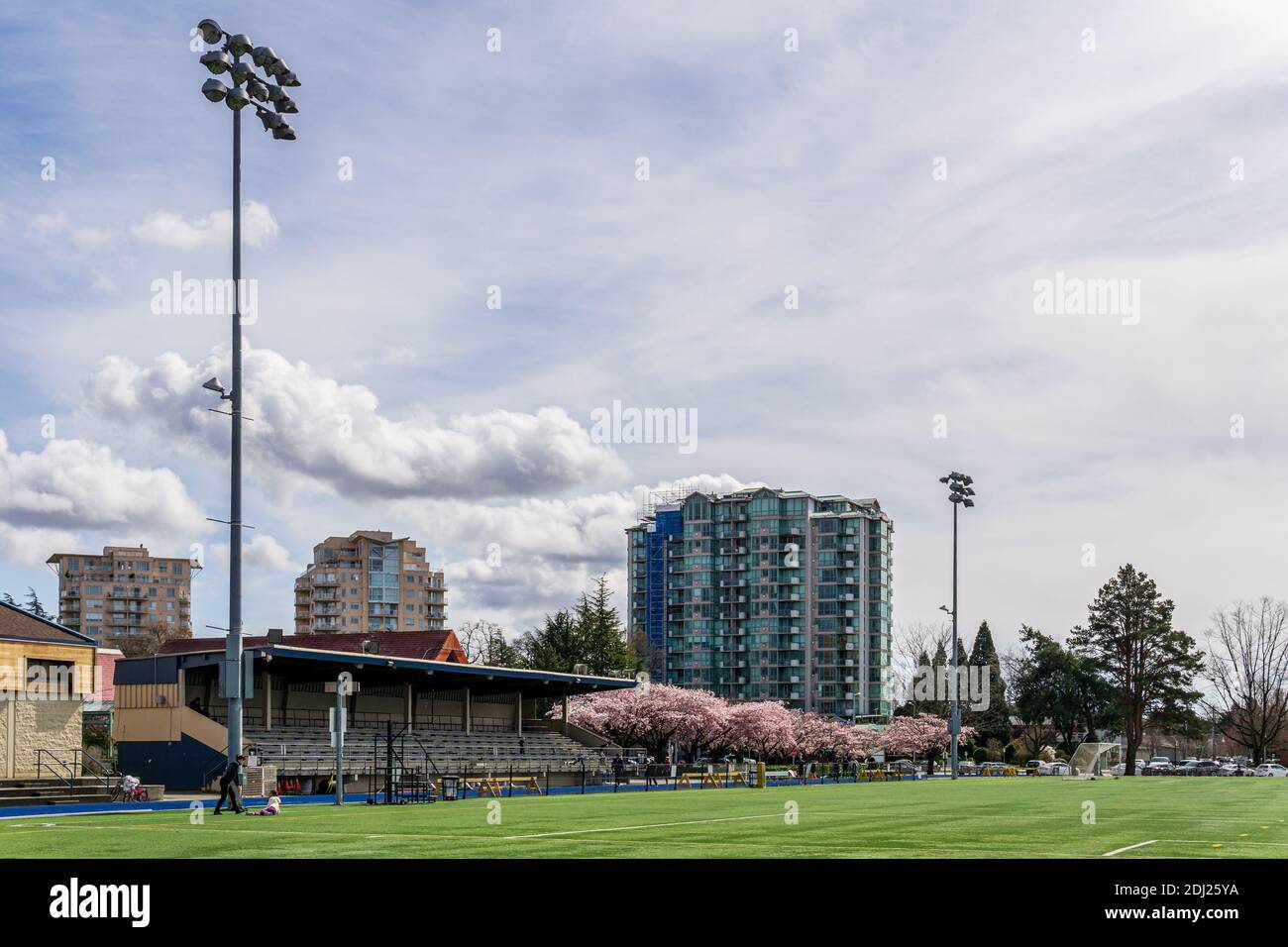 RICHMOND, CANADA - MARCH 31, 2020: stadium green field at Minoru Arenas ...