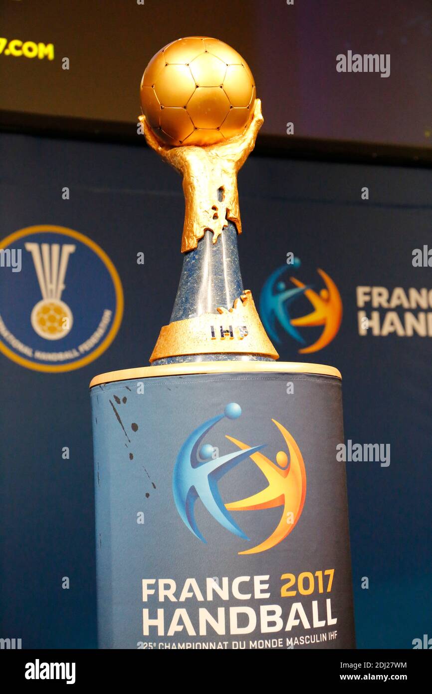The World Champion Trophy during the Final draw of the Handball World ...