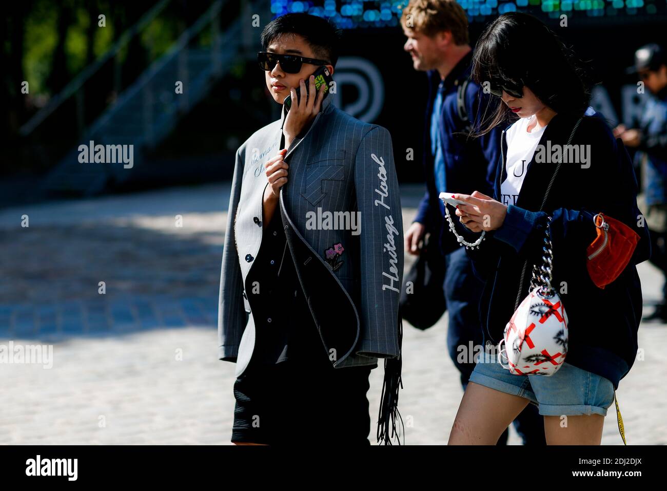 Street style, Declan Chan and Leaf Greener arriving at Off White Spring ...
