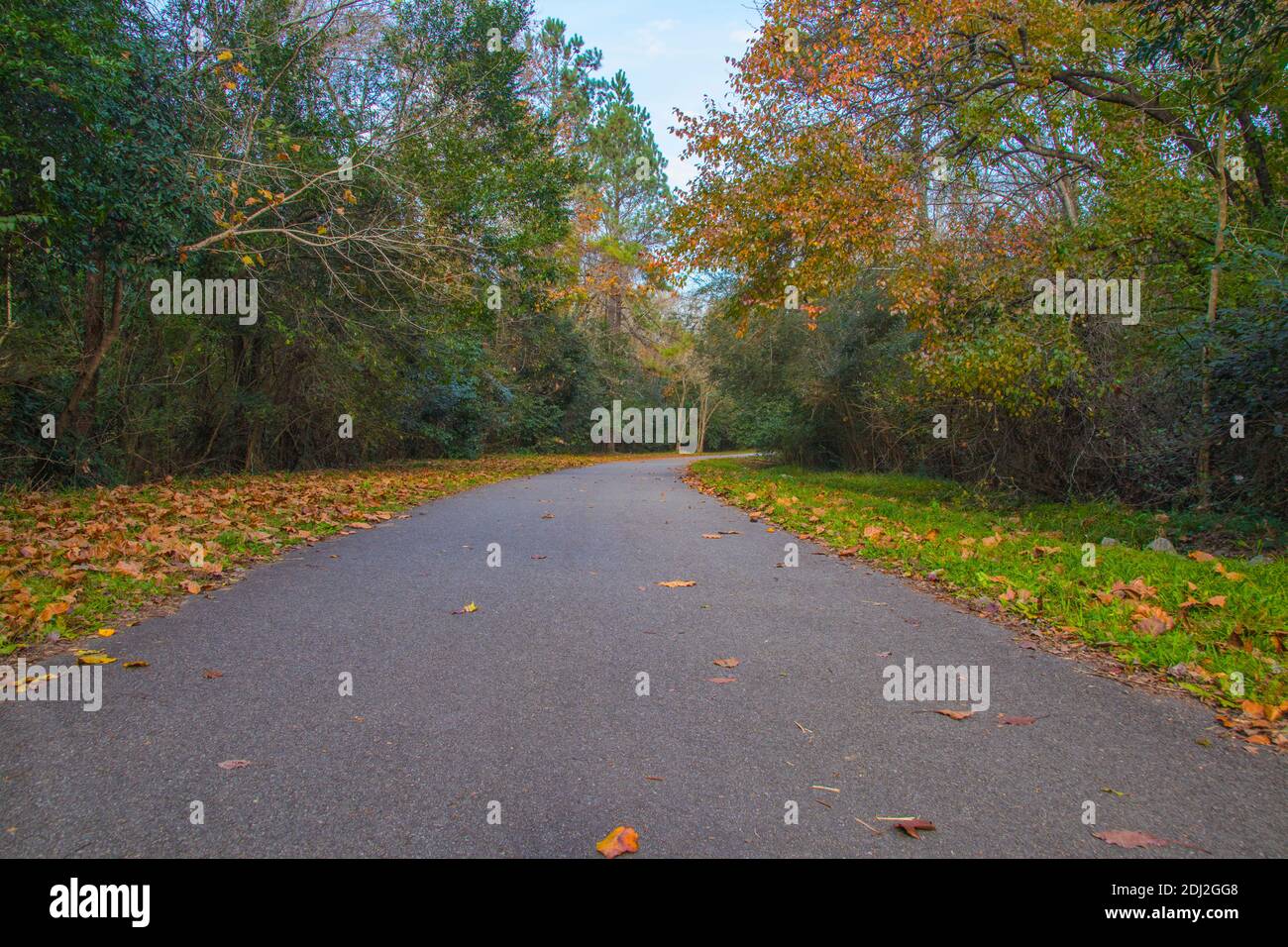 Augusta, Ga USA - 12 12 20: Augusta Canal Trail empty paved trail with ...