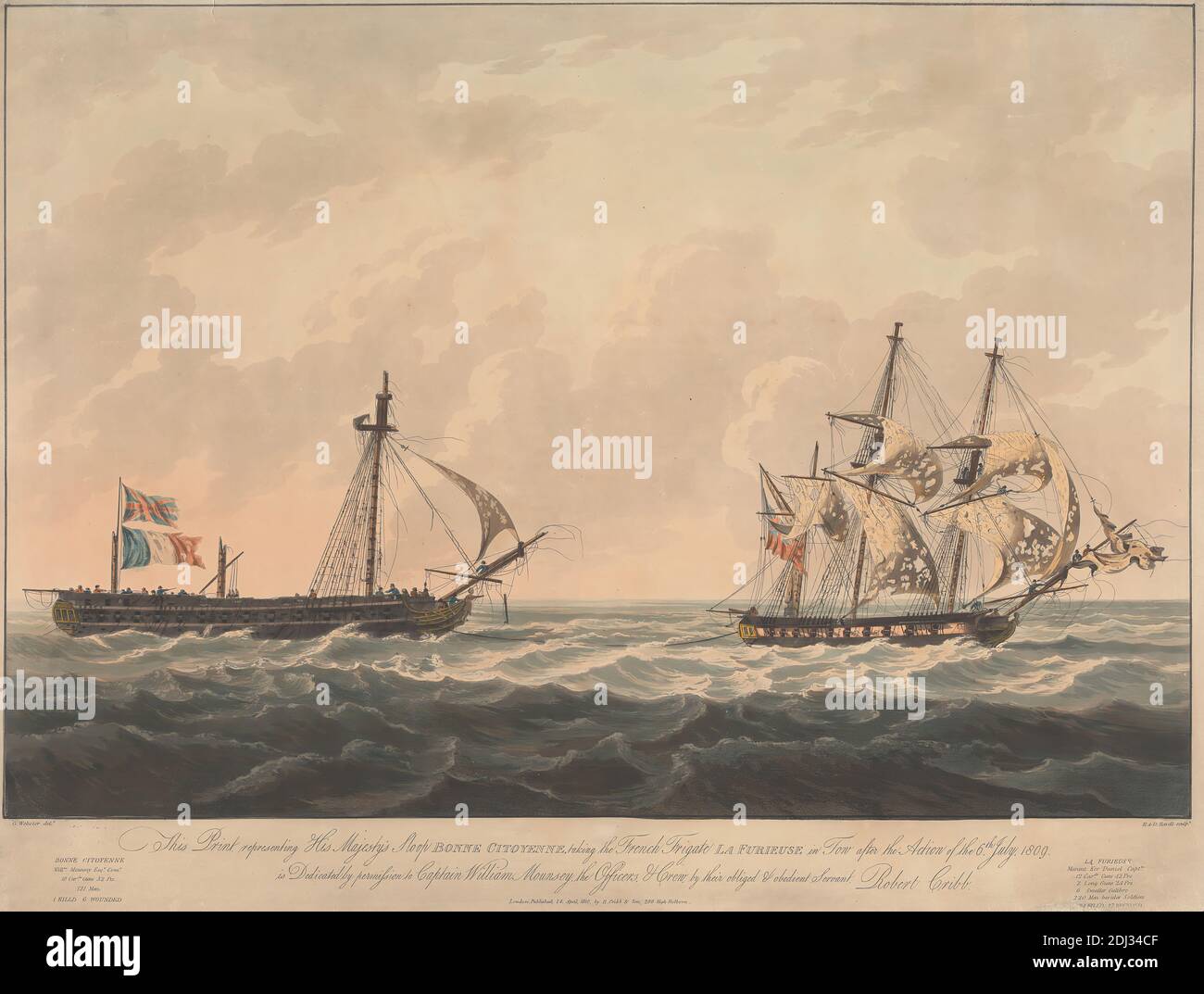 H.M.S. Sloop 'Bonne Citoyenne' taking the French Frigate...., Robert ...