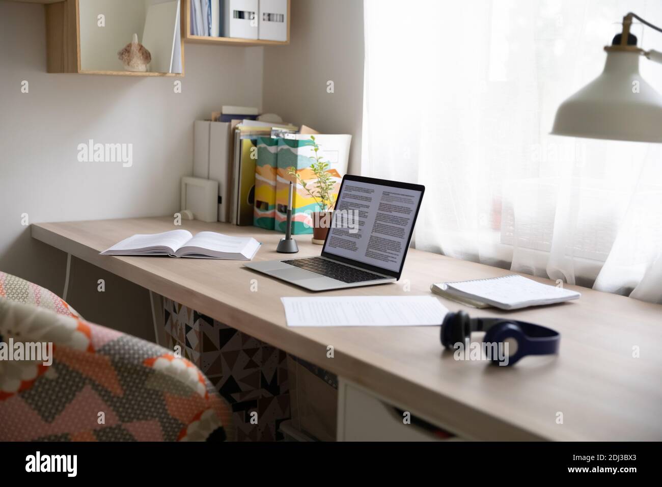 Modern empty freelancer or student work table with laptop Stock Photo ...