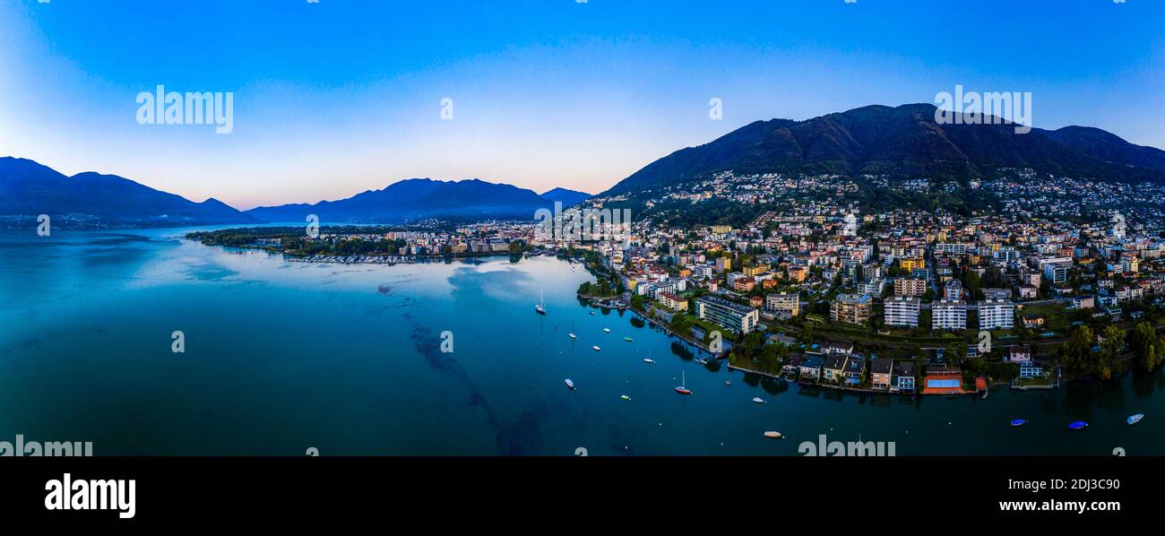 Morning aerial view, Locarno, Lake Maggiore, Ticino, Switzerland Stock ...