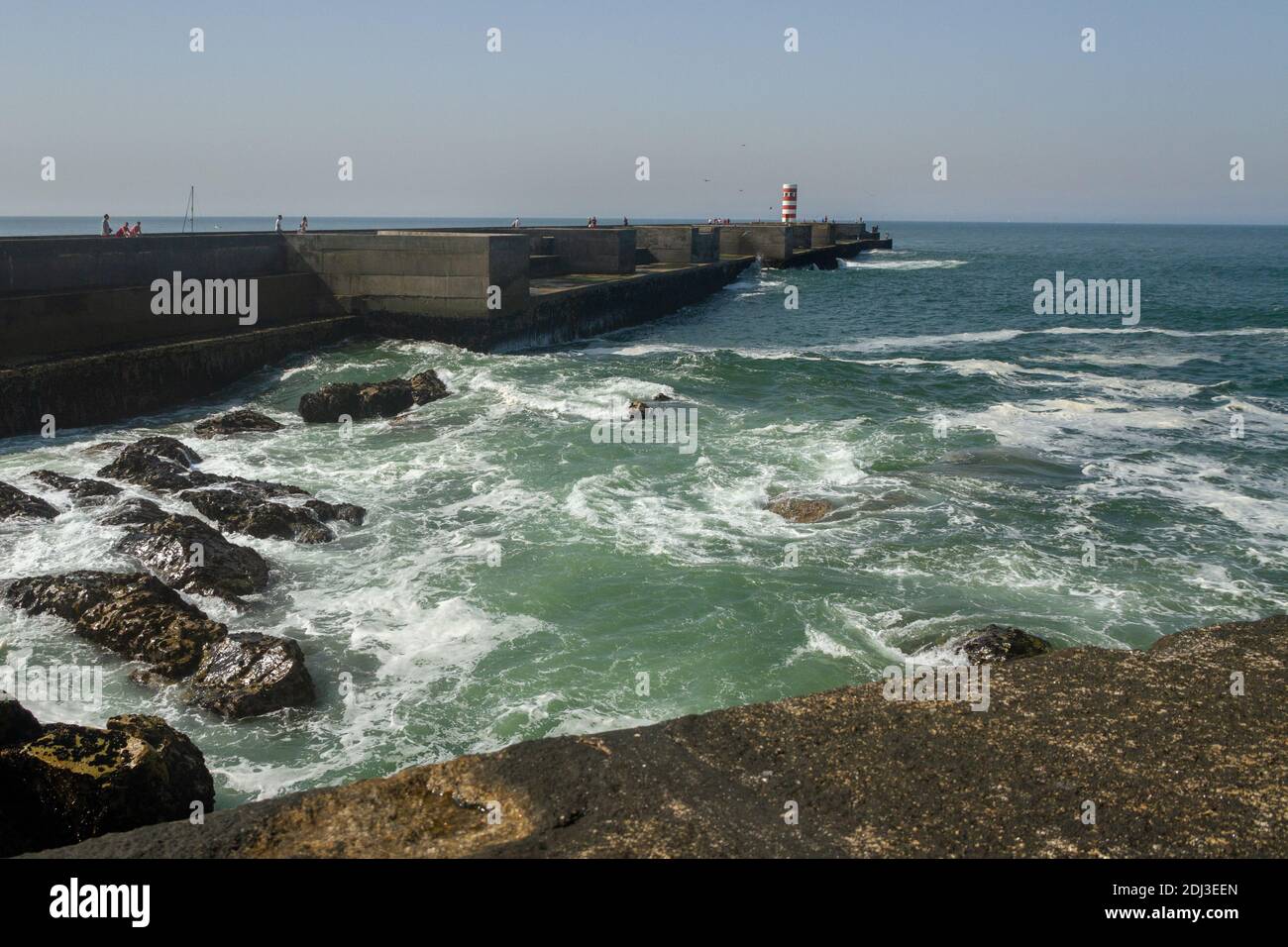 View to mole on coast of Atlantic ocean in Porto Stock Photo - Alamy