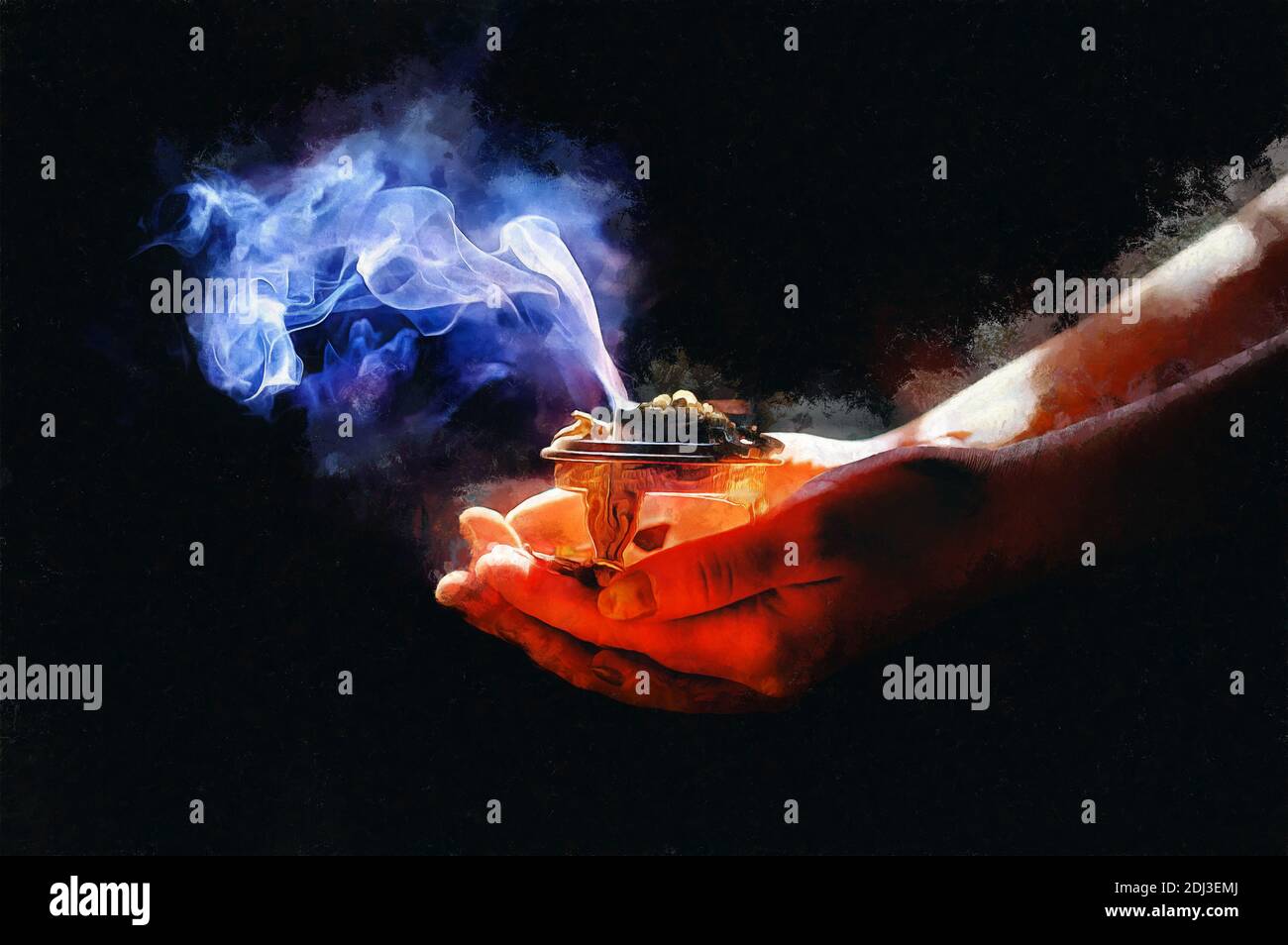 incense in a woman hand, incense smoke, painting effect Stock Photo - Alamy