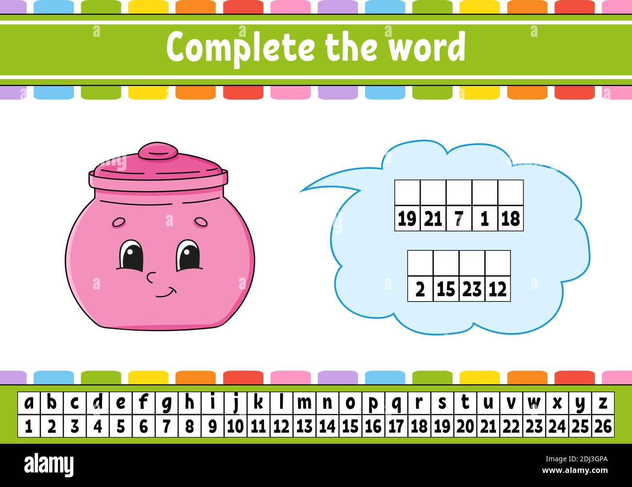 Complete the words. Cipher code. Learning vocabulary and numbers ...