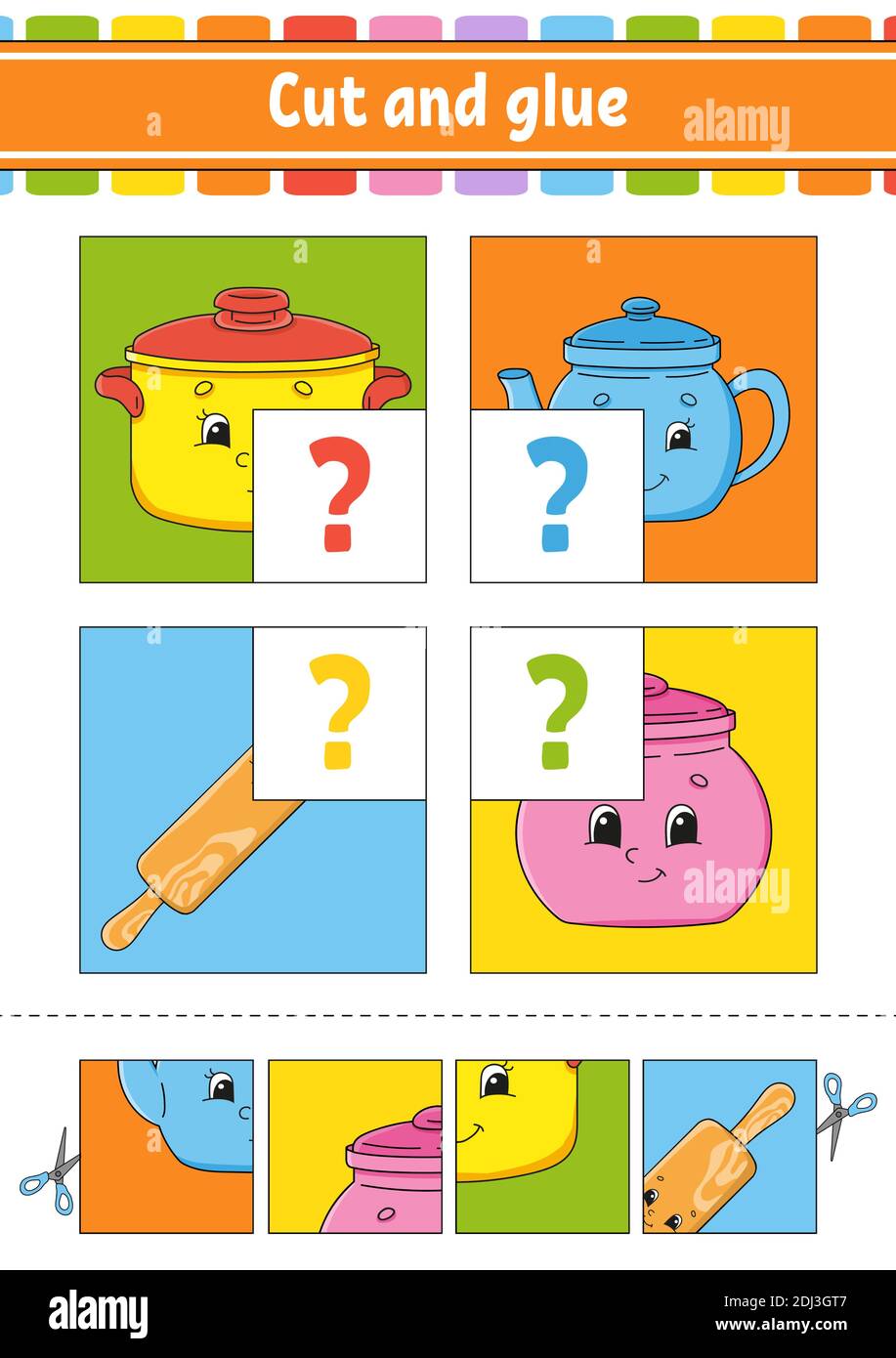 Cut and glue. Set flash cards. Color puzzle. Education developing ...