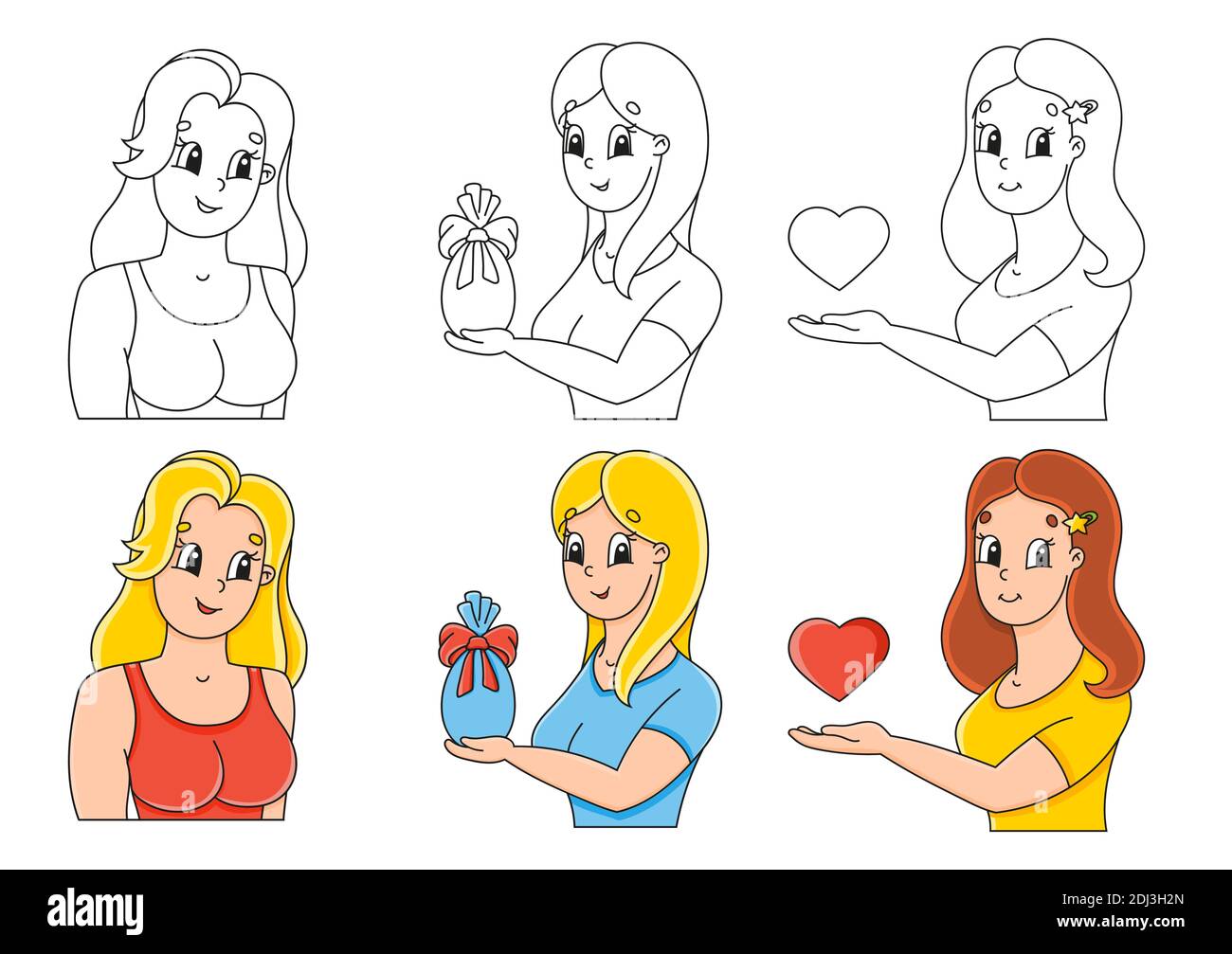 Set coloring page for kids. Happy people. Cute cartoon characters ...