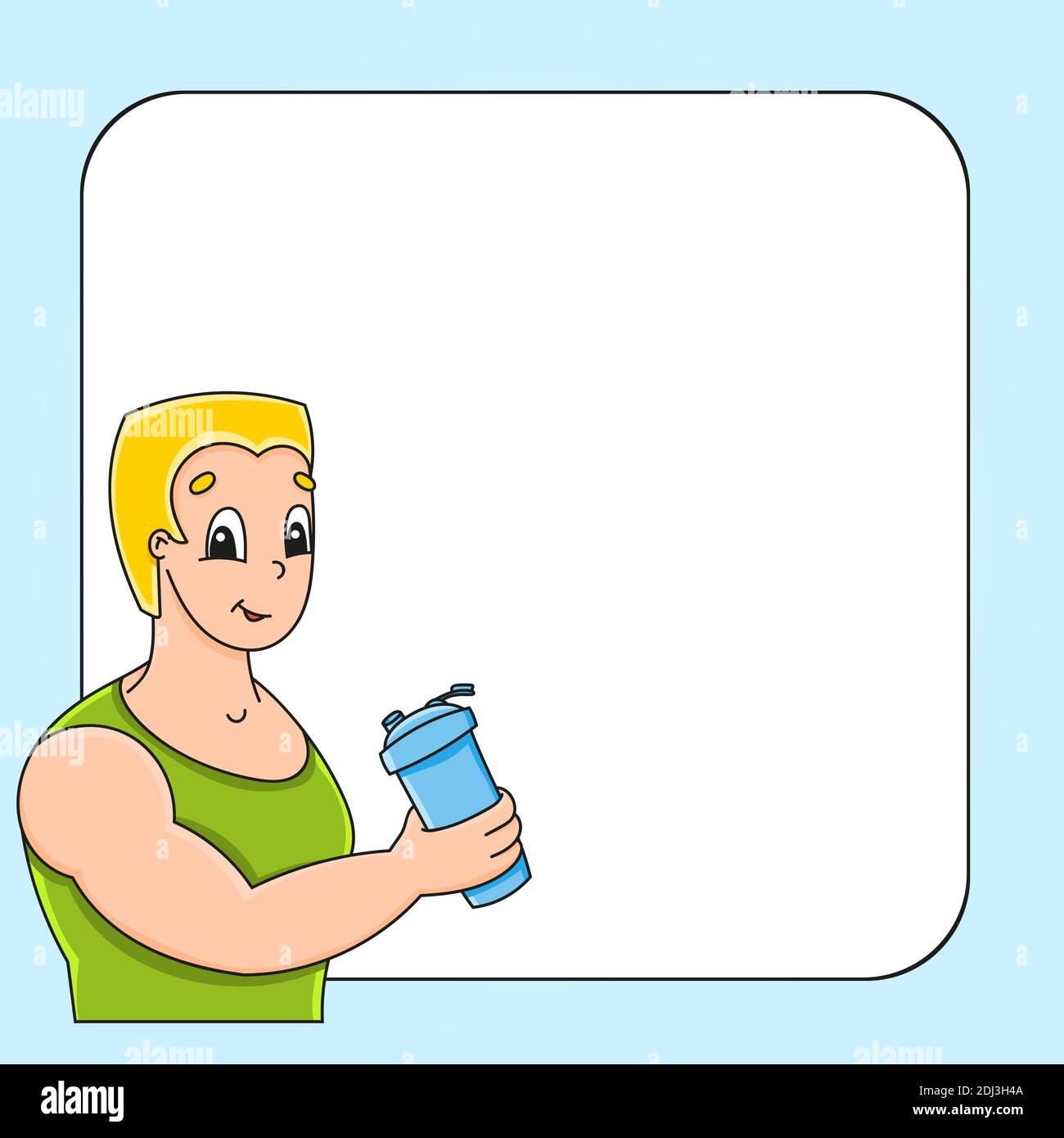 Cute cartoon character with place for text. Strong smiling young man ...