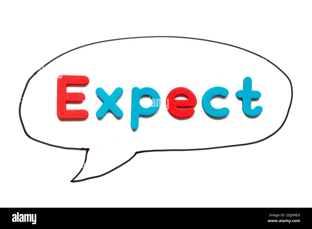 Alphabet letter with word expect in black line hand drawing as bubble ...