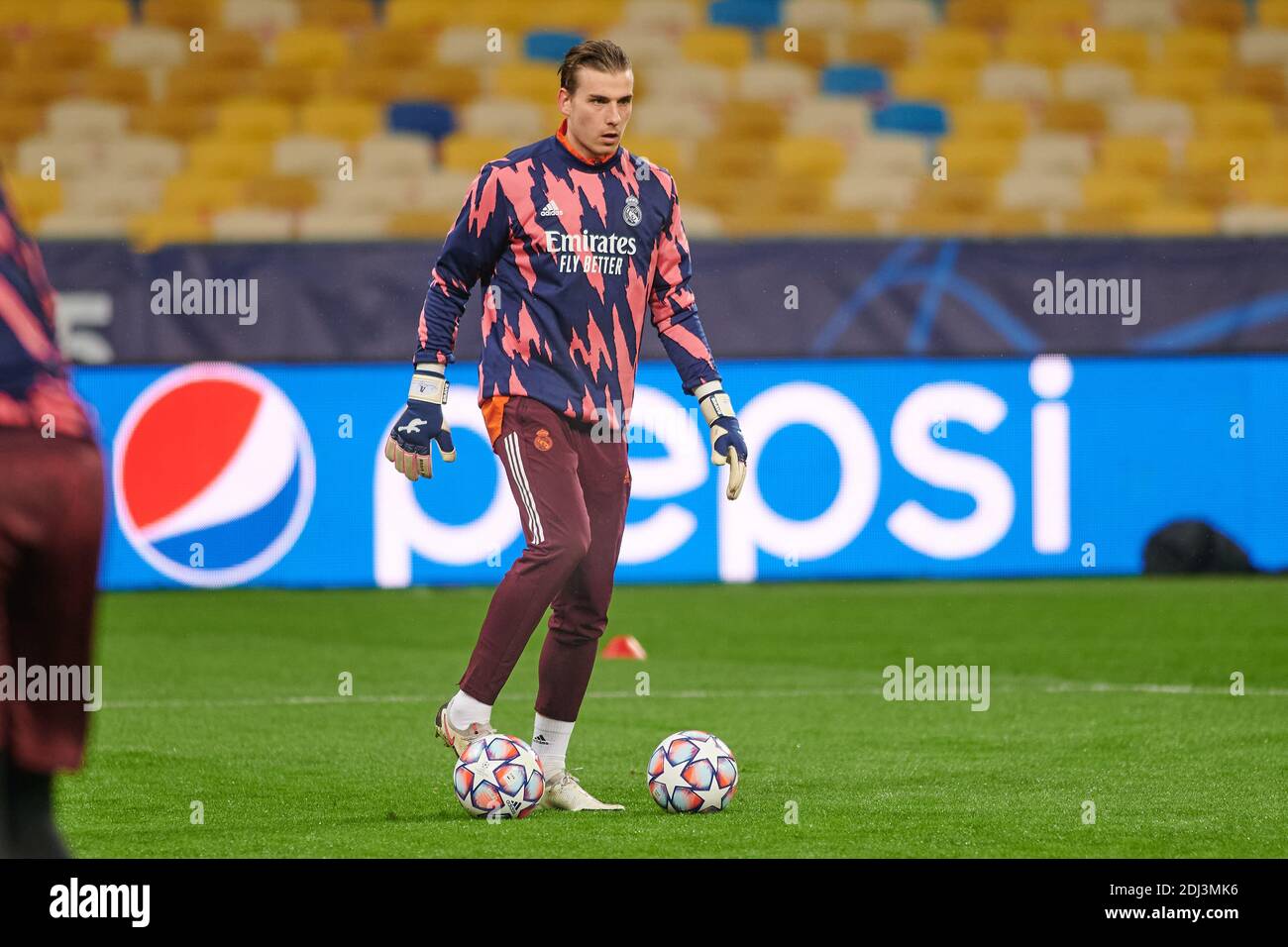 KYIV, UKRAINE - DECEMBER 1, 2020: Andriy Lunin during training. The ...